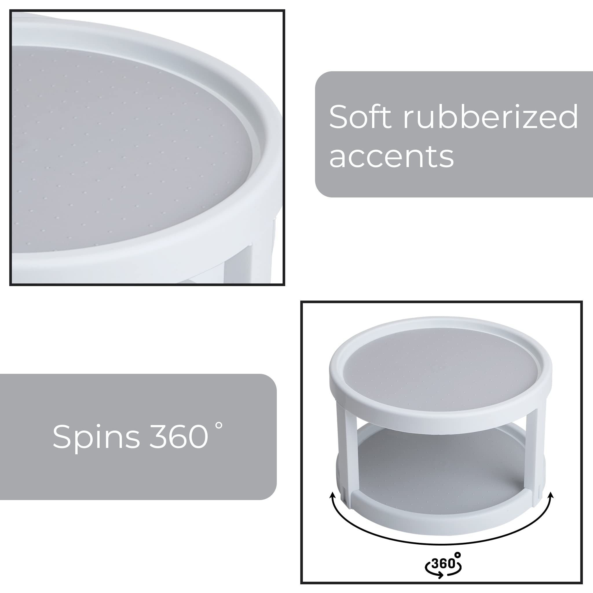 Smart Design 2-Tier Lazy Susan Turntable - 10 Inch - Non-Slip Lining and Feet - BPA Free - Cupboard, Fridge, Jars, Spices, Cabinet, Countertop, Pantry, Storage, Kitchen Organizer - White with Gray