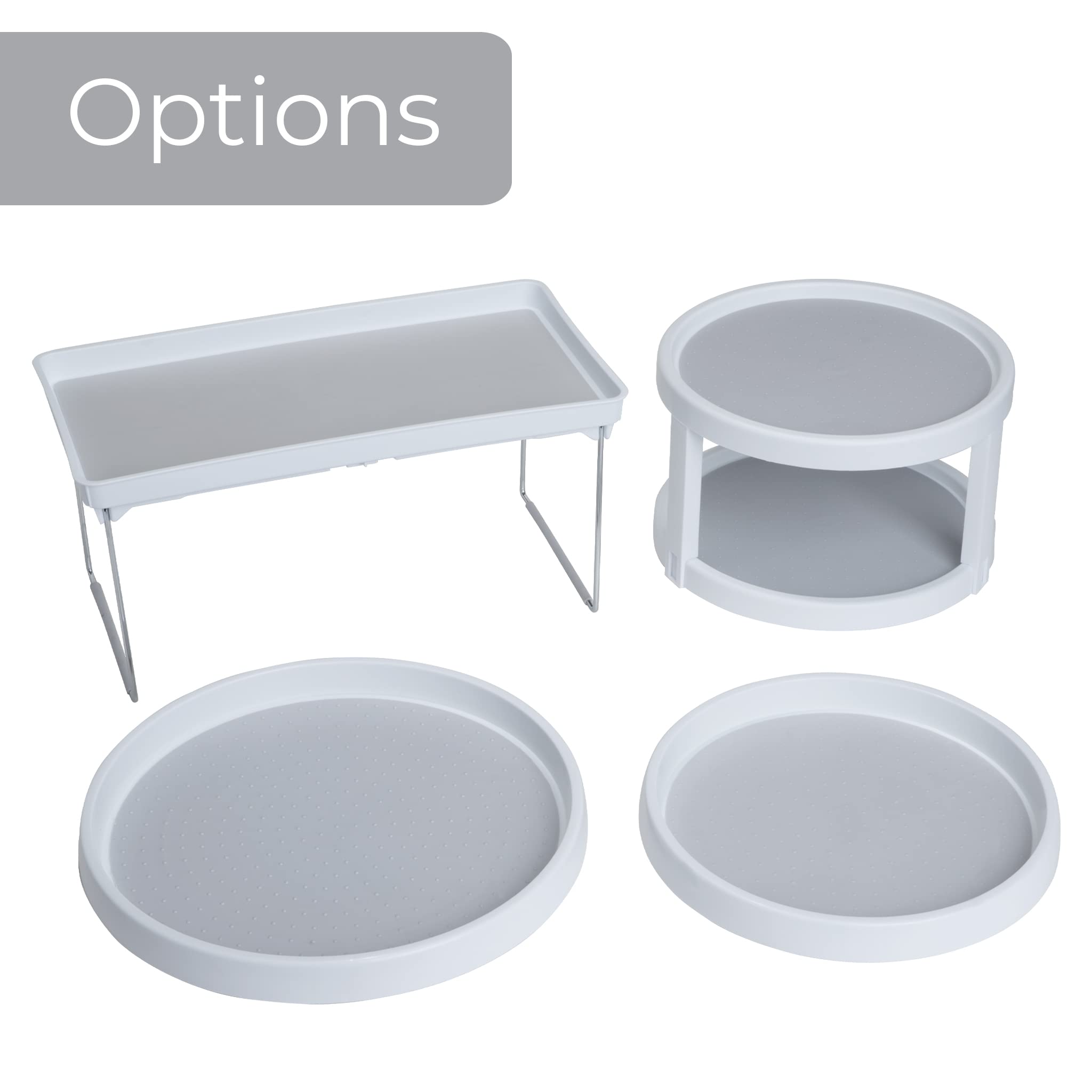 Smart Design 2-Tier Lazy Susan Turntable - 10 Inch - Non-Slip Lining and Feet - BPA Free - Cupboard, Fridge, Jars, Spices, Cabinet, Countertop, Pantry, Storage, Kitchen Organizer - White with Gray