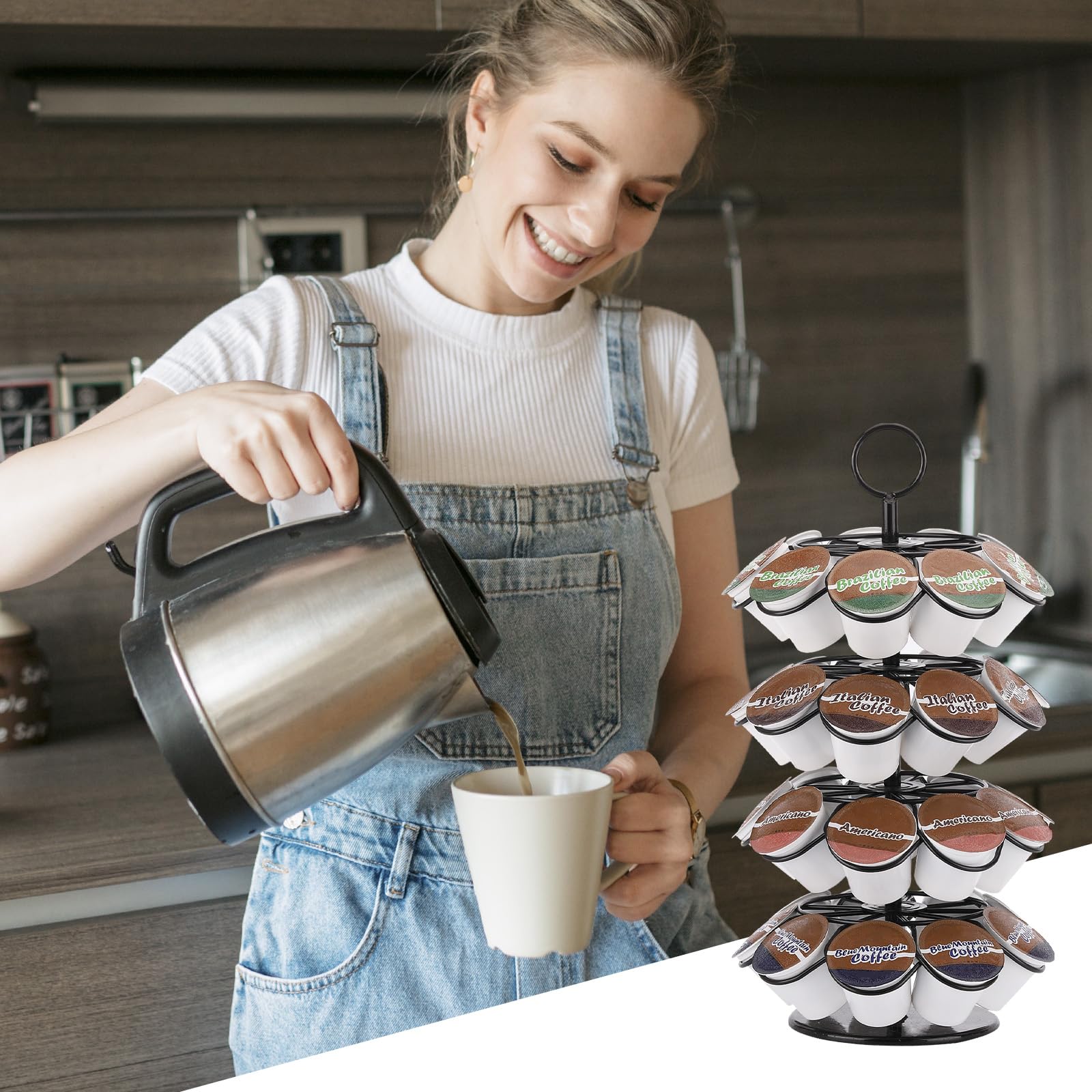 Tecbeauty Coffee Pod Holder, K Cup Holders for Counter, K Cup Carousel, Coffee Pods Storage Organizer Stand (Capacity of 36 Pods) - Rotatable