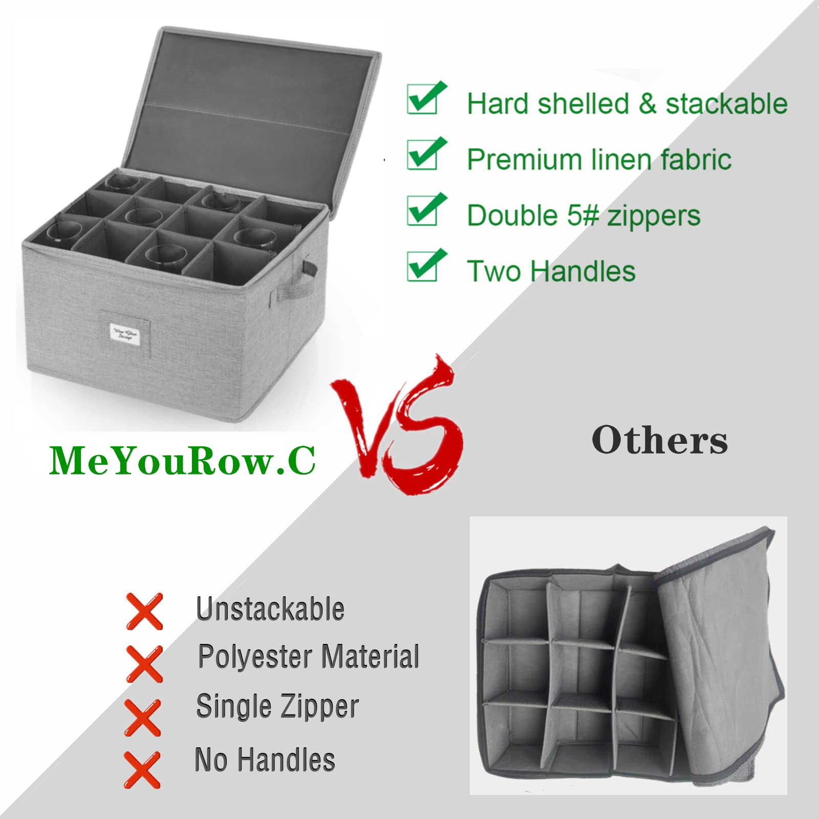 MeYouRow.C Wine Glass Storage,crystal Stemware Storage Cases For Champagne/ White & Red Wine Glass,Glasses Cup Storage Box With Dividers For 12.