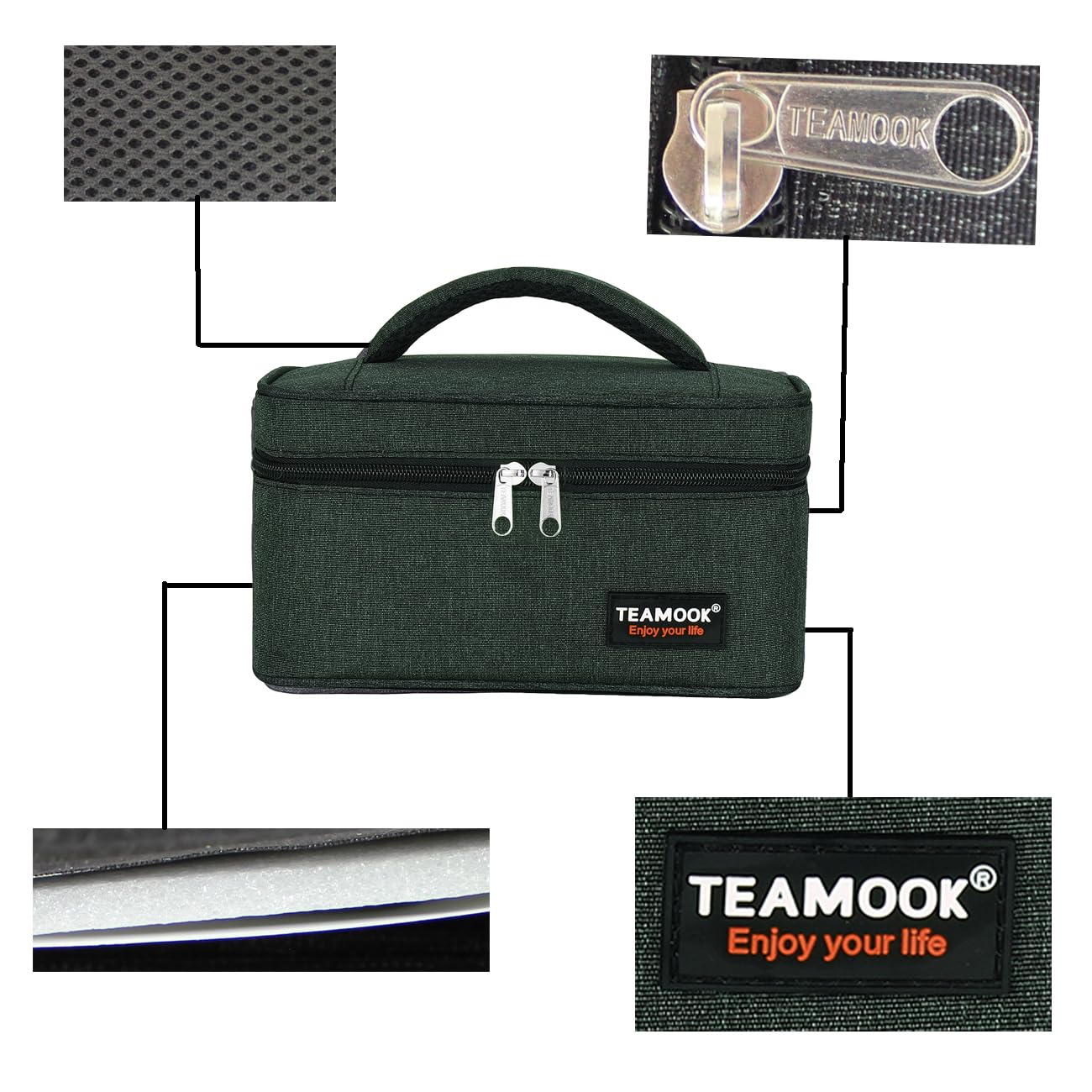TEAMOOK Small Lunch Bag Mini Lunch Box Insulated Portable for Adults Men Women Work with Handle Black