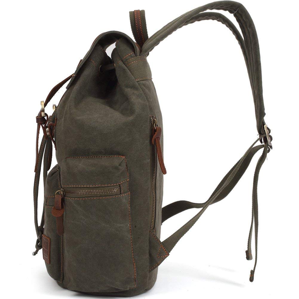 KAUKKO Vintage Casual Canvas and Leather Rucksack Backpack, 1Navy