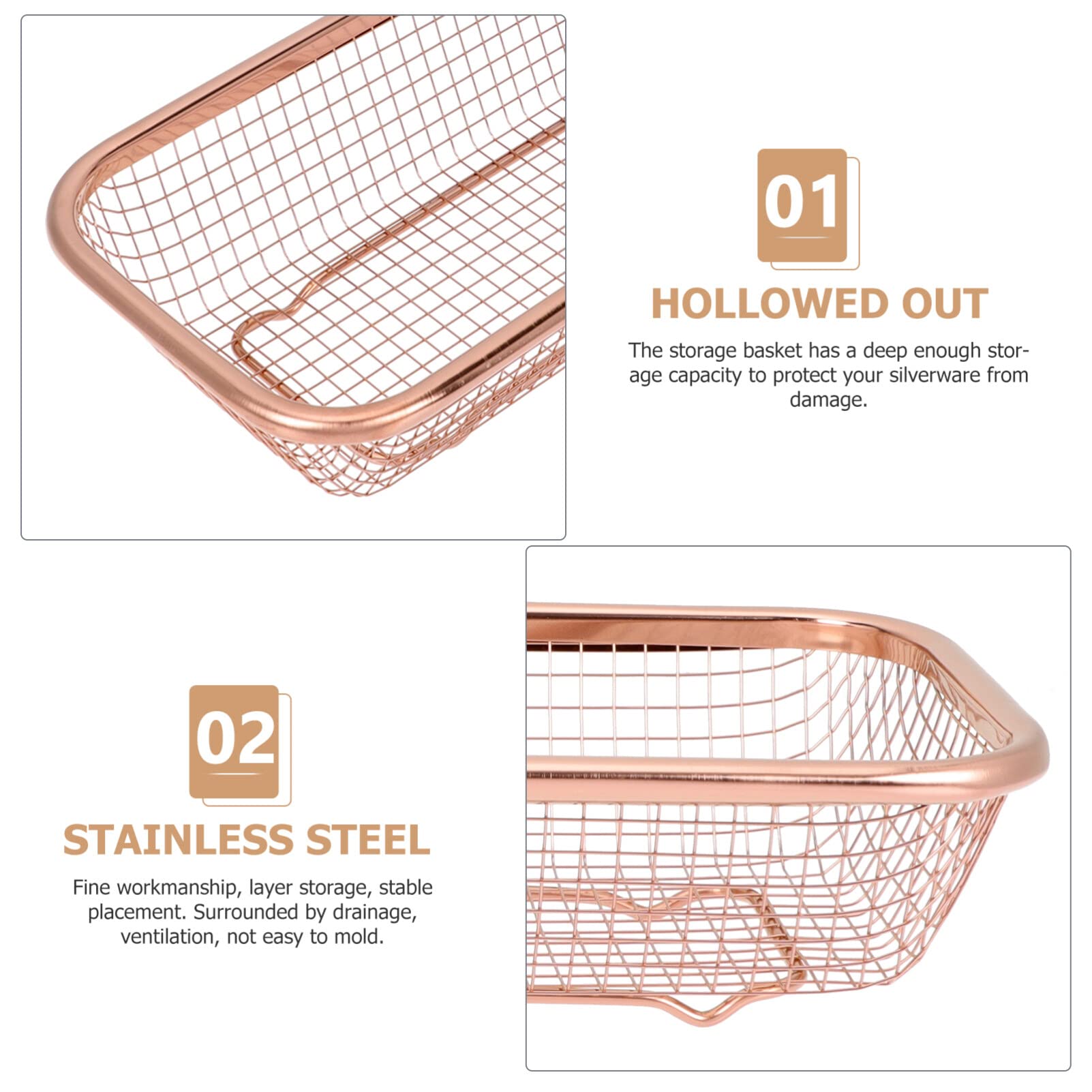 Cabilock Desktop Utensil Basket Utensil Drawer Organizer Chopsticks Storage Basket Cutlery Tray Silverware Flatware Kitchen Utensil Cutlery Tray for Home Shop Rose Gold
