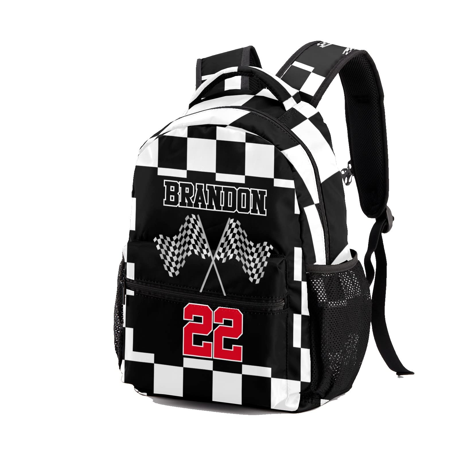 Liveweike Cool Checkered Flag Personalized Kids Backpack with Name Teen Girl Boy Primary School Travel Bag