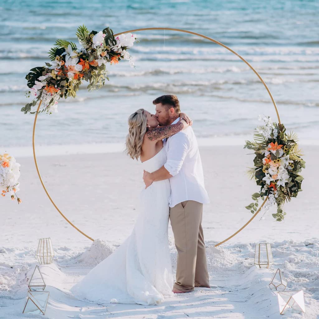 Aisto Round Backdrop Stand 7.2FT Arch Balloon Golden Metal Circle Garland Frame with Base for Wedding Birthday Party Baby Shower Graduation Decoration