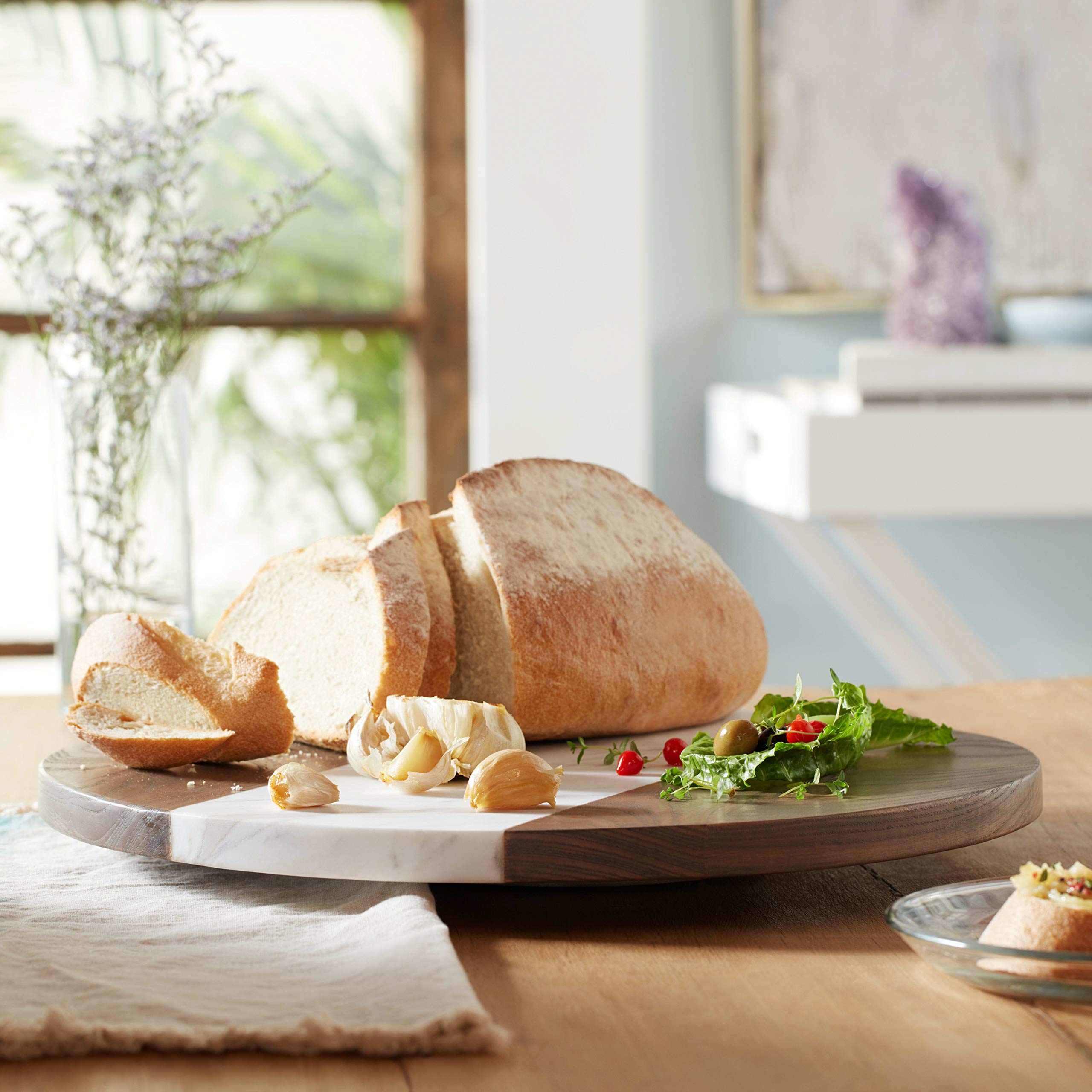 Prologue Handmade Tabletop, Wood and Marble Lazy Susan Centerpiece (15-inch)