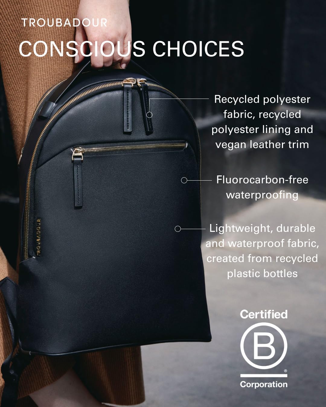 Troubadour Ember Backpack - Luxury Multipurpose Backpack - Made from Lightweight, Waterproof, Vegan Materials - Spacious Organization - Perfect for Travel, Work, School, the Gym, or On-The-Go - Navy