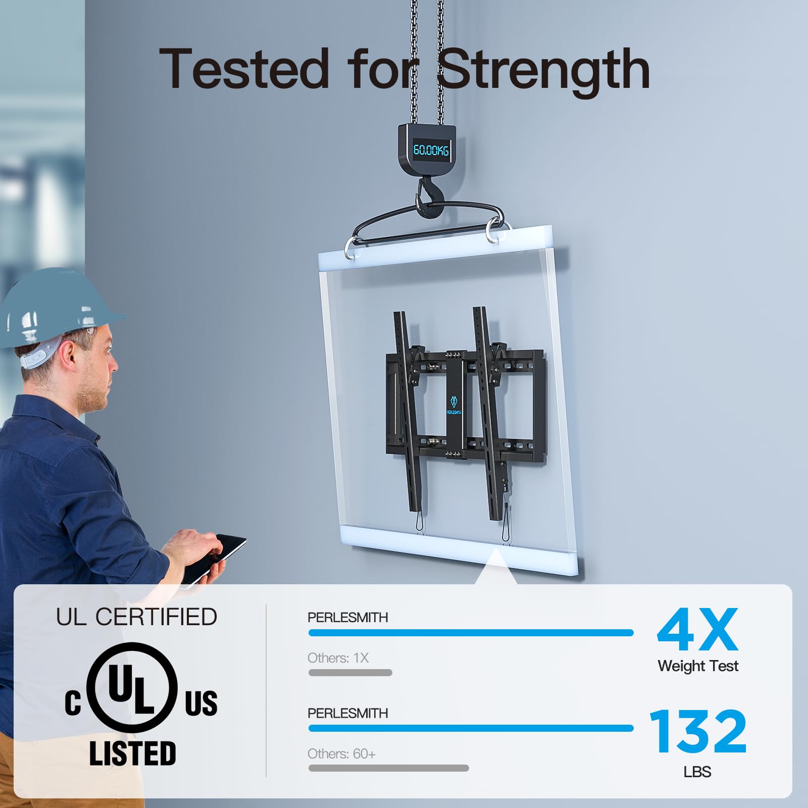 PERLESMITH Tilt TV Wall Mount for Most 37-82 inch TVs up to 132 lbs, Tilt TV Wall Mount Fits 16β/18β/24β Wood Studs, Low Profile Flat Wall Mount with Max VESA 600x400mm, PSLTK1
