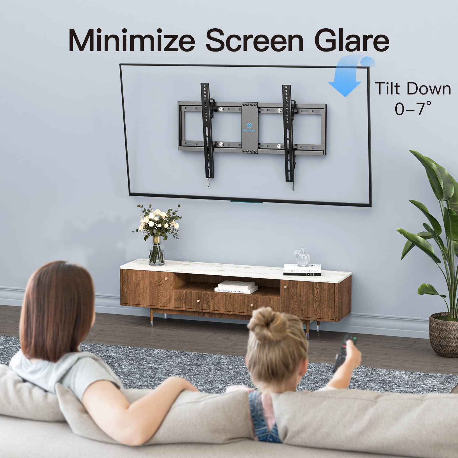 PERLESMITH Tilt TV Wall Mount for Most 37-82 inch TVs up to 132 lbs, Tilt TV Wall Mount Fits 16β/18β/24β Wood Studs, Low Profile Flat Wall Mount with Max VESA 600x400mm, PSLTK1