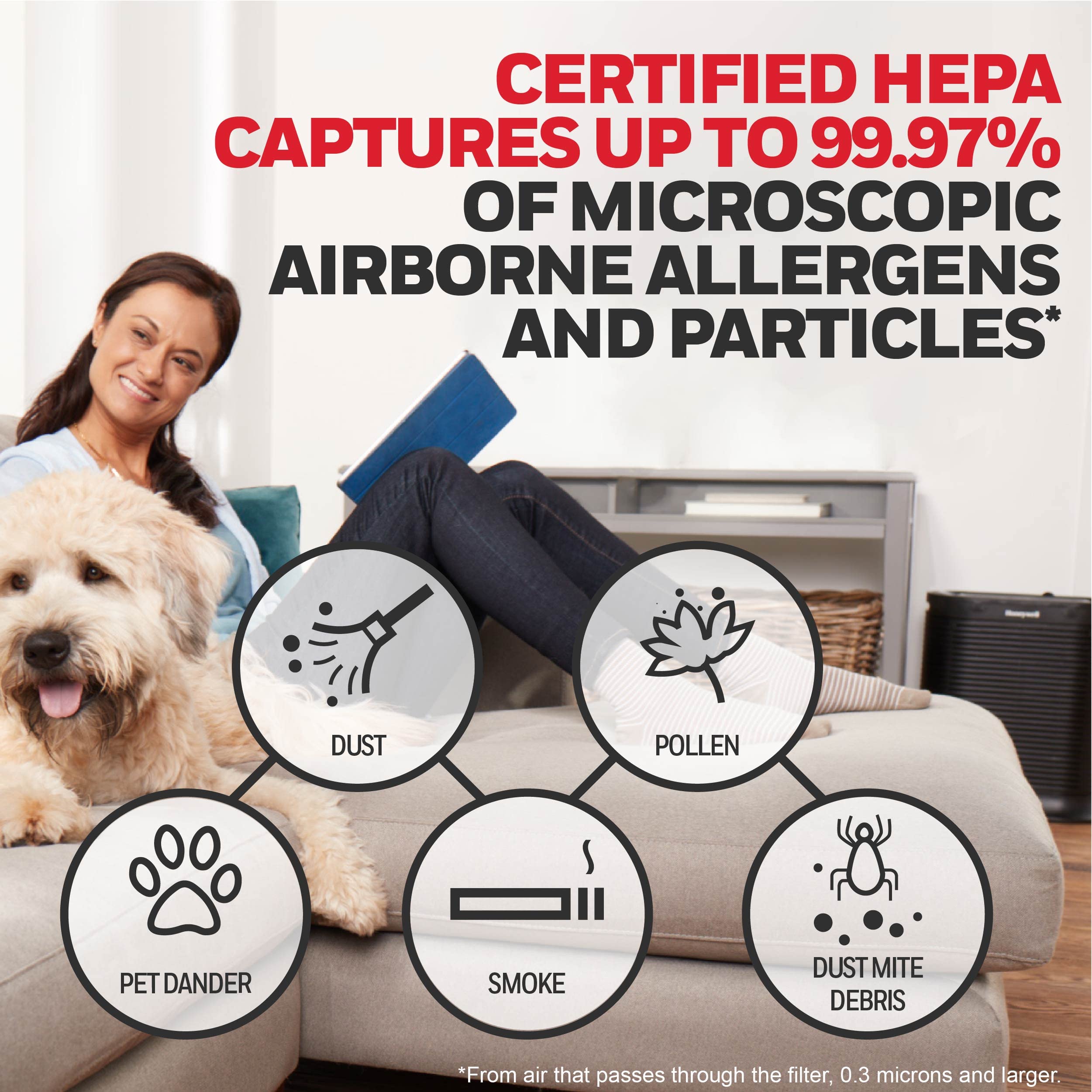 Honeywell HEPA Air Purifier Filter R, 1-Pack for HPA 100/200/300 and 5000 Series - Airborne Allergen Air Filter Targets Wildfire/Smoke, Pollen, Pet Dander, and Dust