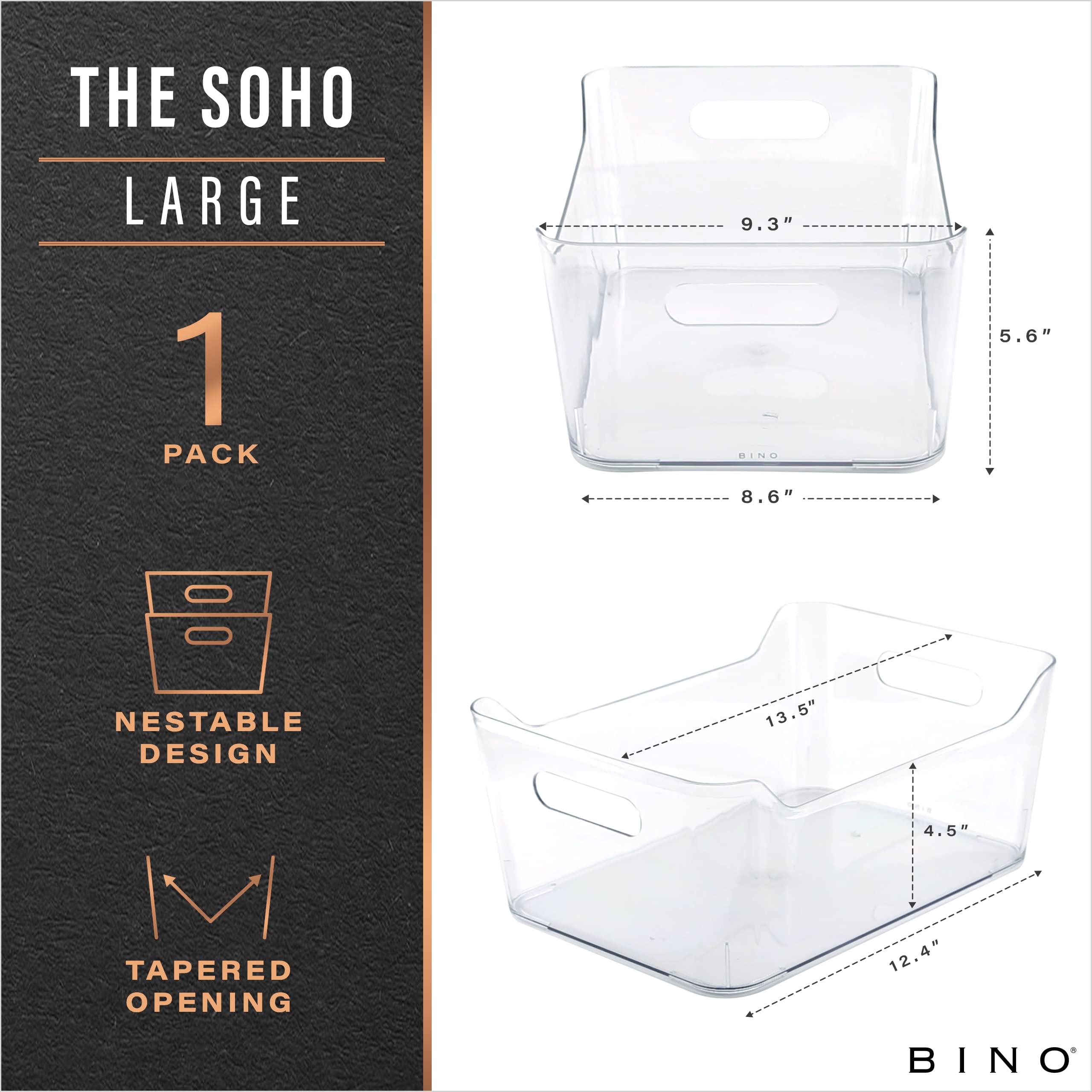 BINO | Plastic Storage Bins, Large | The SOHO Collection | Multi-Use Organizer Bins | Built-in Handles | BPA-Free | Pantry Organization | Home Organization | Fridge Organizer | Freezer Organizer
