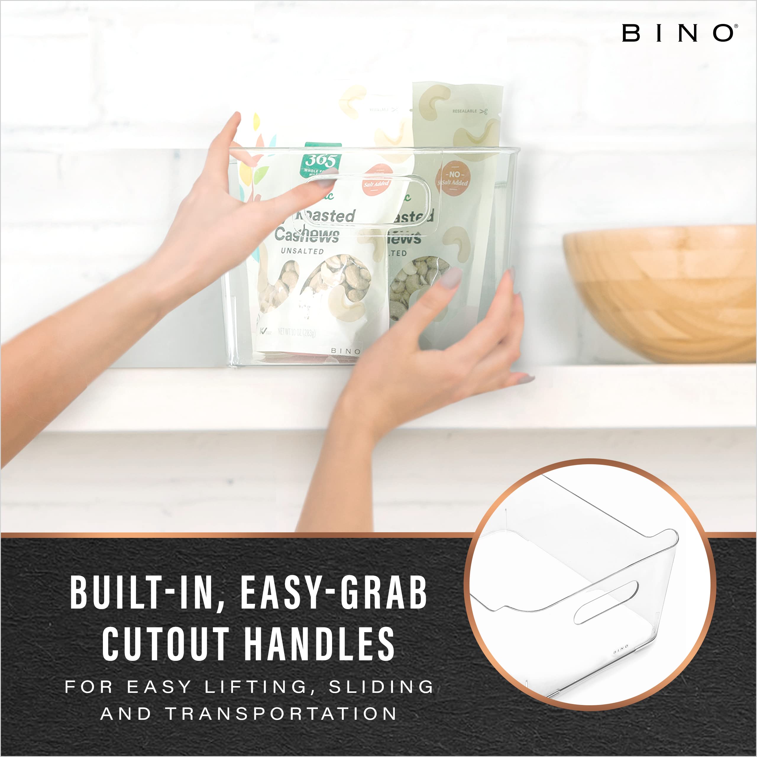 BINO | Plastic Storage Bins, Large | The SOHO Collection | Multi-Use Organizer Bins | Built-in Handles | BPA-Free | Pantry Organization | Home Organization | Fridge Organizer | Freezer Organizer