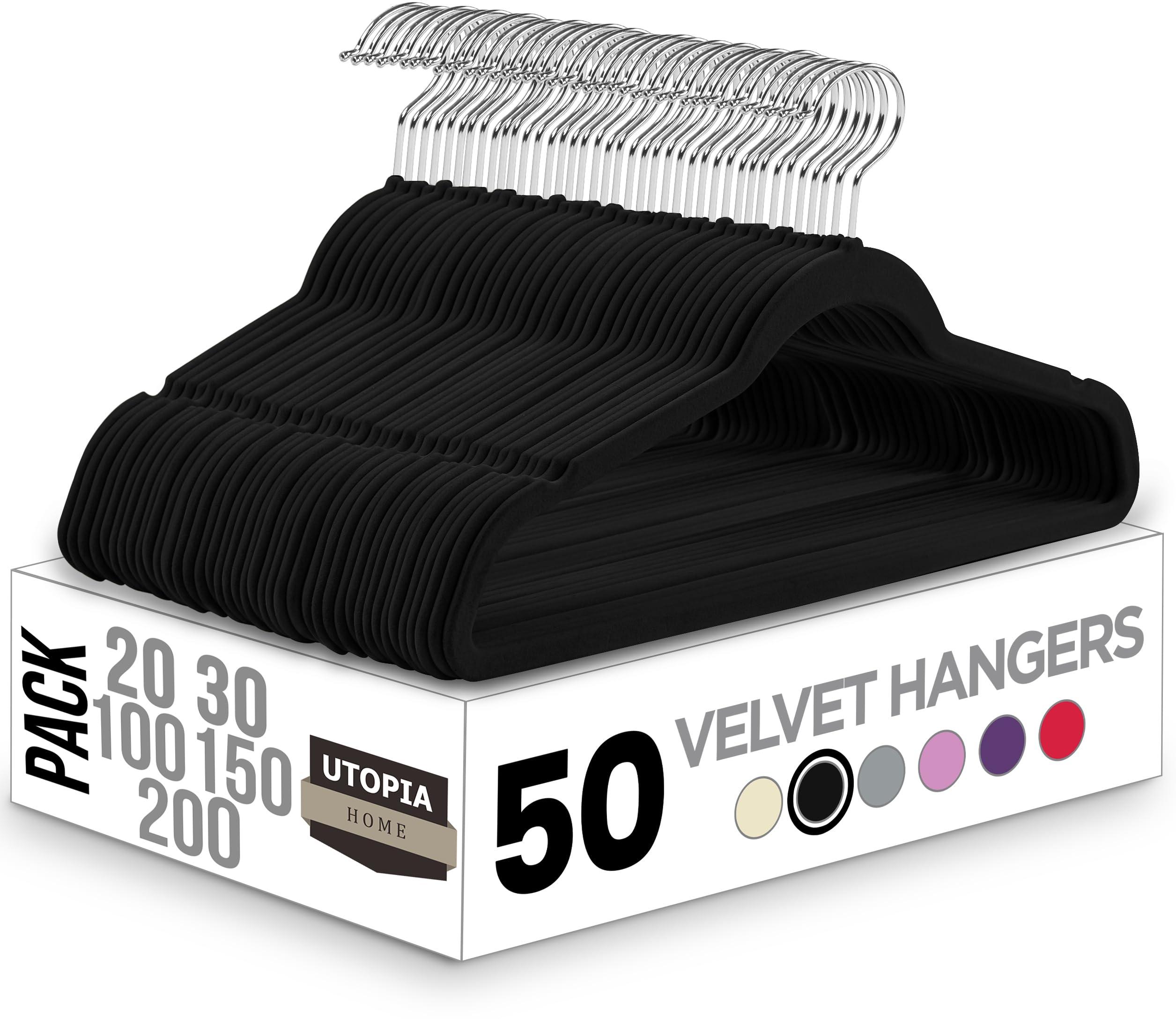 Utopia Home Premium Velvet Hangers 50 Pack - Non-Slip & Durable Clothes Hangers - Black Hangers with 360 Degree Rotatable Hook - Heavy Duty Coat Hangers