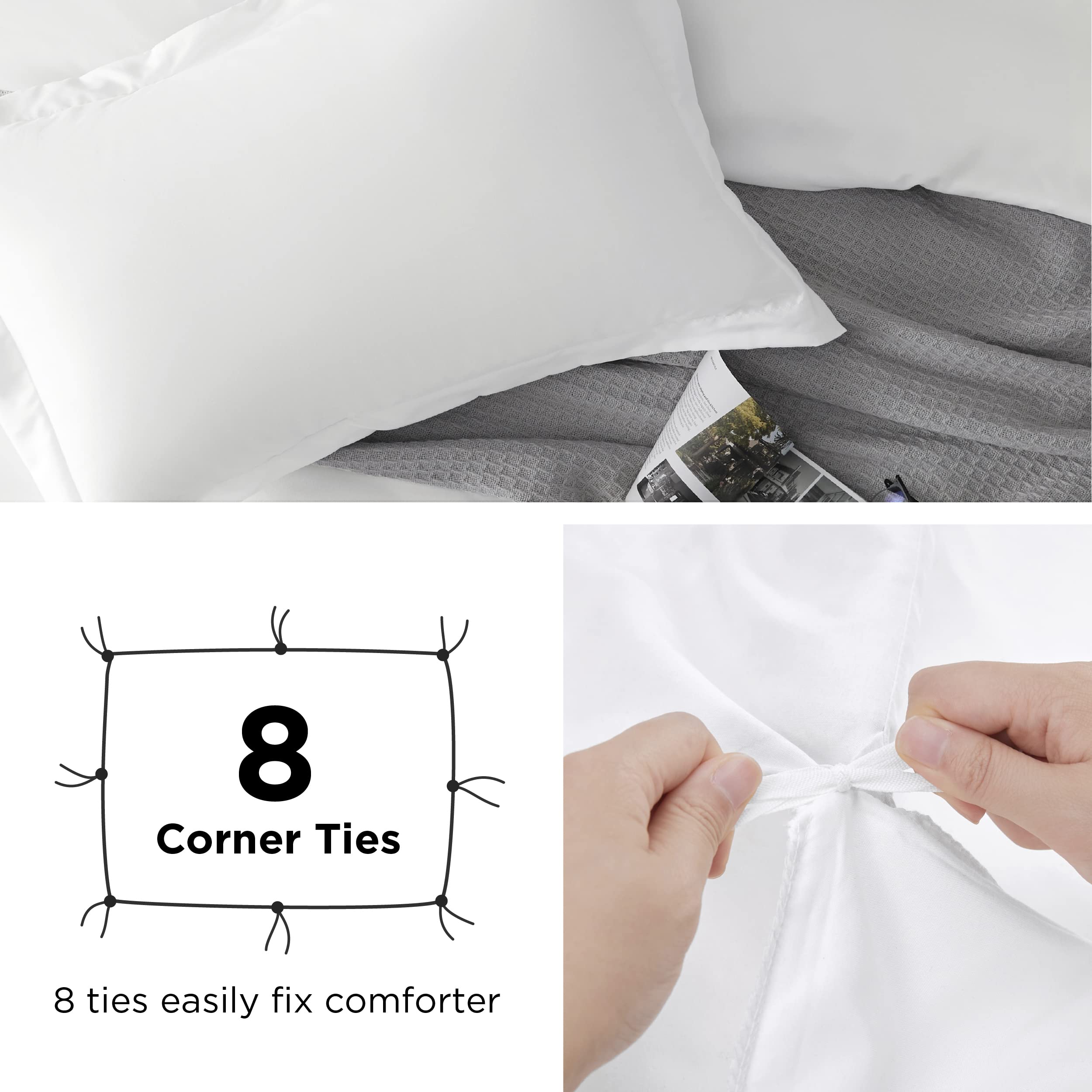 BEDSURE White Duvet Covers Queen Size - Soft Brushed Microfiber Duvet Cover Set 3 Pieces with Zipper Closure, 1 Duvet Cover 90x90 inches and 2 Pillow Shams(No Comforter)