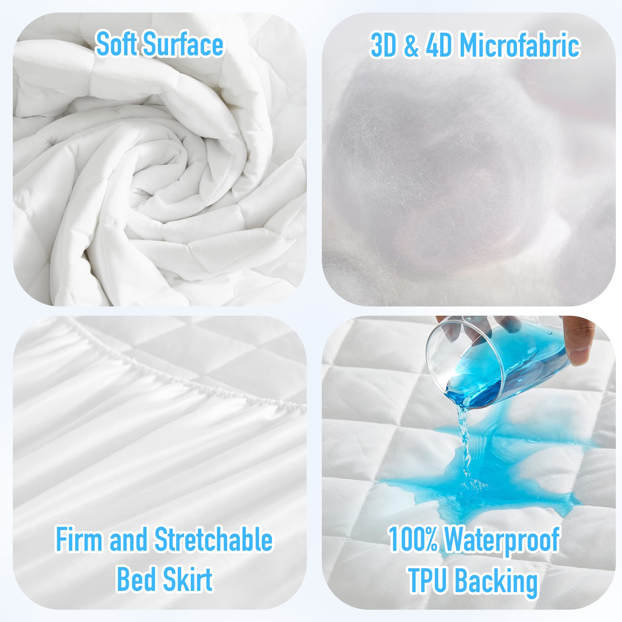HYLEORY Queen Size Waterproof Mattress Pad Protector, Breathable Quilted Mattress Cover Noiseless Waterproof Fitted Sheet Mattress Topper Upto 21" Deep Pocket, White