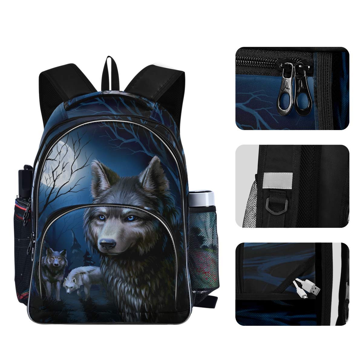 ALAZA Dark Night Wolf and Full Moon School Bag Casual Daypack Book Bags for Primary Junior High School
