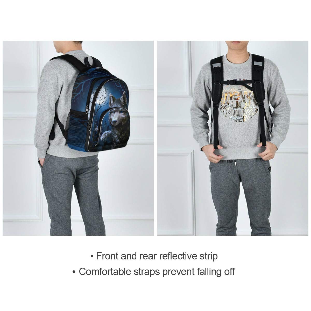 ALAZA Dark Night Wolf and Full Moon School Bag Casual Daypack Book Bags for Primary Junior High School