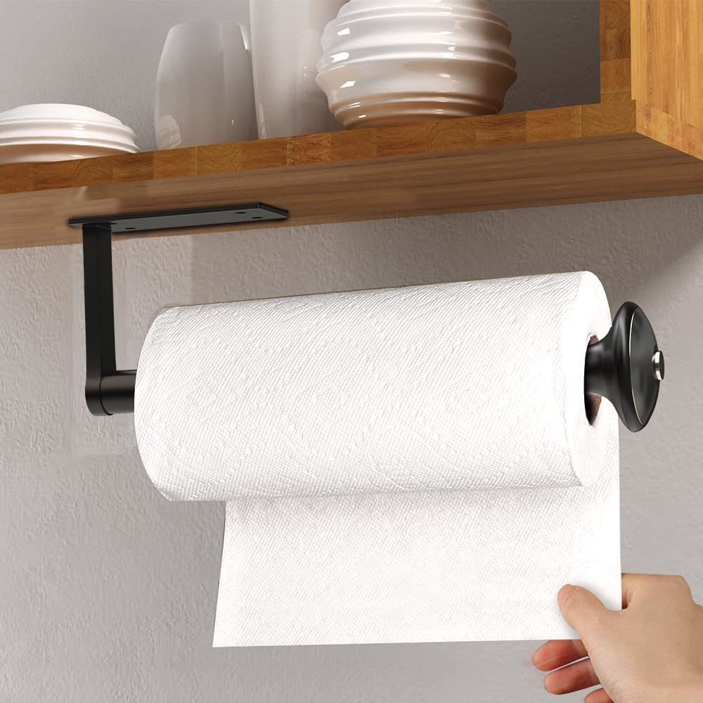 Black Paper Towel Holder Wall Mount Under Cabinet Drilling Toilet Paper Holder Stainless Steel Hand Towel Holder (with Cap)