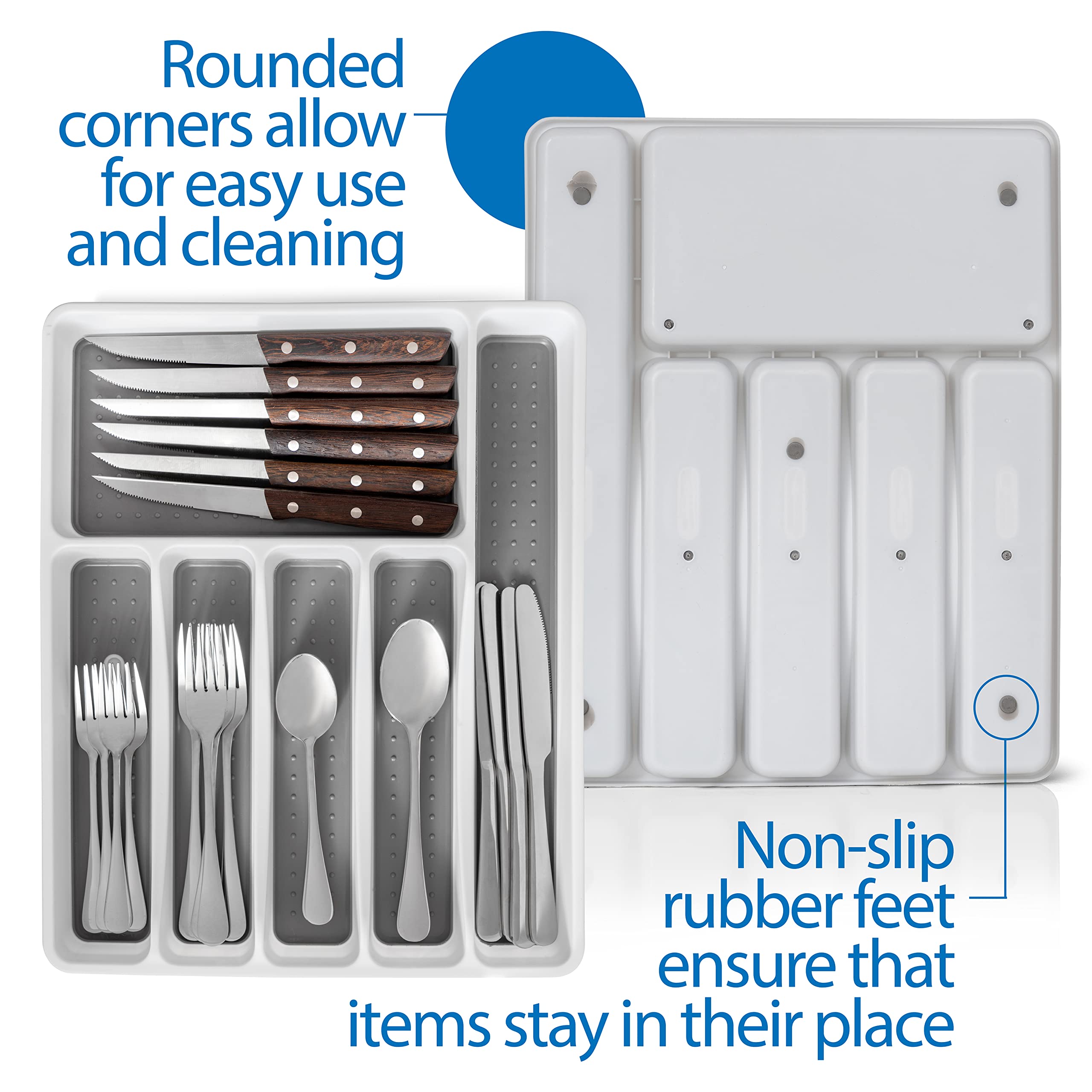 Cheer Collection 6 Compartment Kitchen Drawer Organizer - Kitchen Utensil Holder - Silverware Organizer - Drawer Divider, Kitchen Organizer, Utensil Organizer for Kitchen Drawers for Home & Kitchen