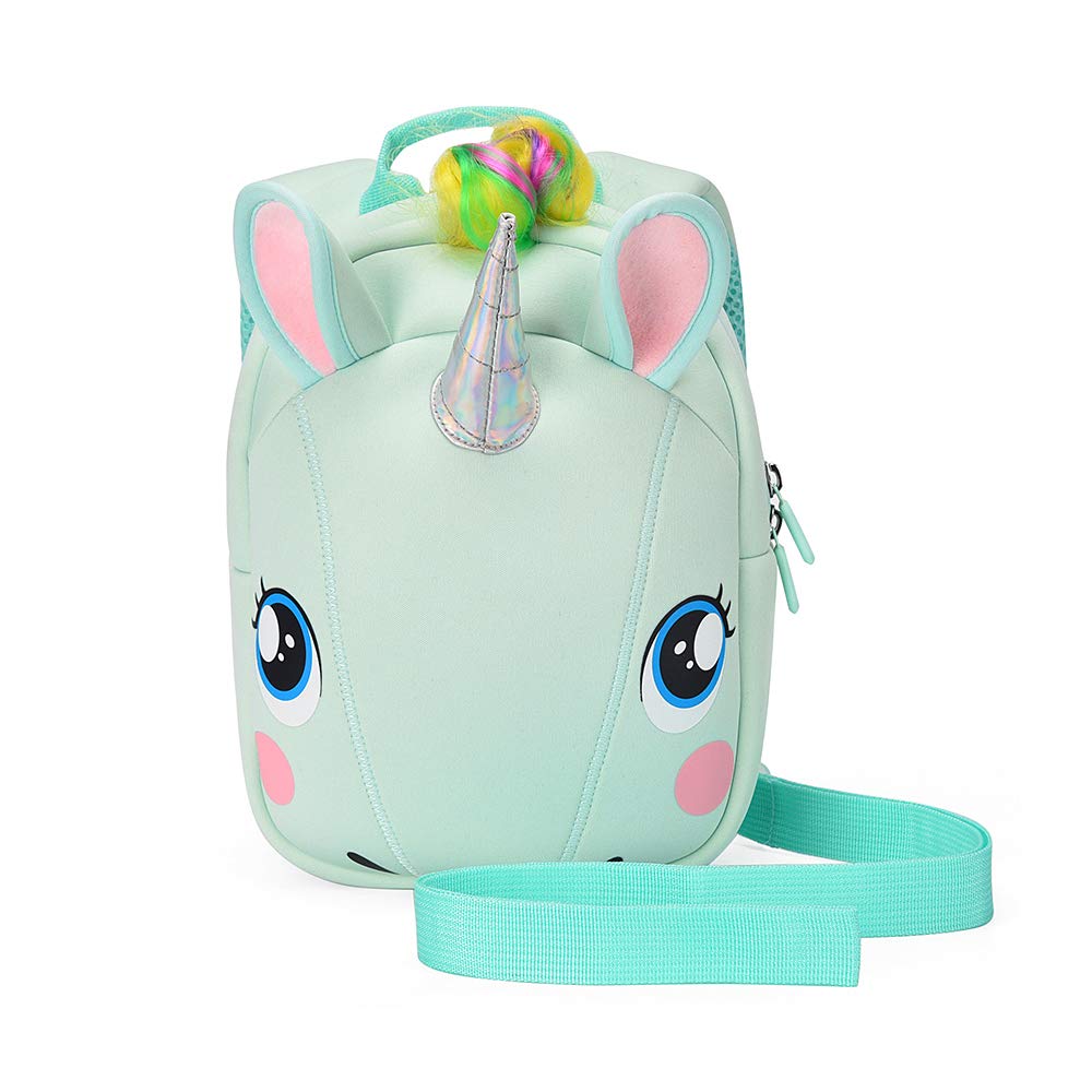 Unicorn Backpack with leash for Girls Kids Backpack Plush Unicorn Toy Bookbag (Green)