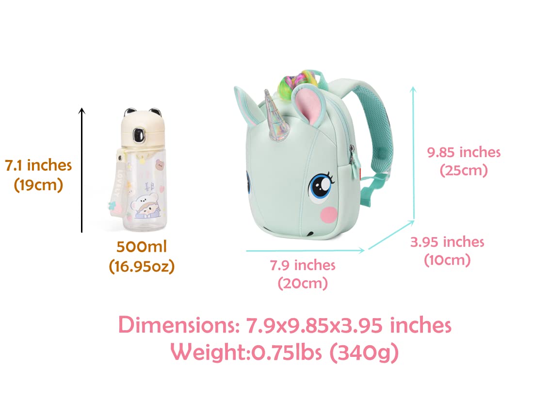 Unicorn Backpack with leash for Girls Kids Backpack Plush Unicorn Toy Bookbag (Green)