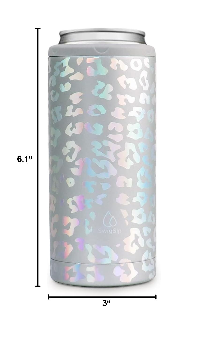 Swig Sip Skinny Can Cooler - Double Wall Stainless Steel Vacuum Insulated Can Holder for 12oz Slim Tall Beverage Bridesmaid Gift (Laser Leopard)