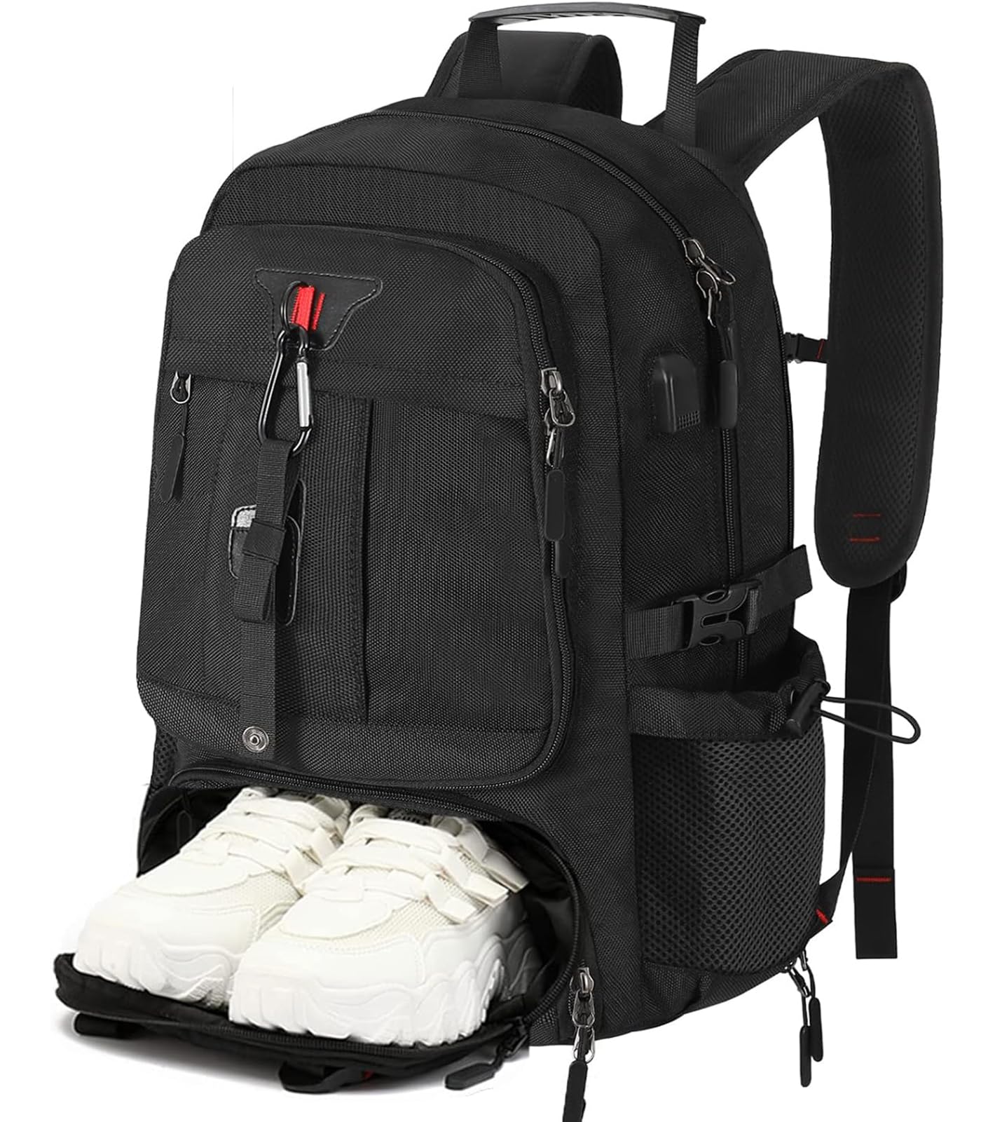 Fujampe Travel Laptop Backpack with Shoes Compartment USB Charging Port Large 60L Carry on Backpack School Bag Fit 17 Inch Laptops for Men Women