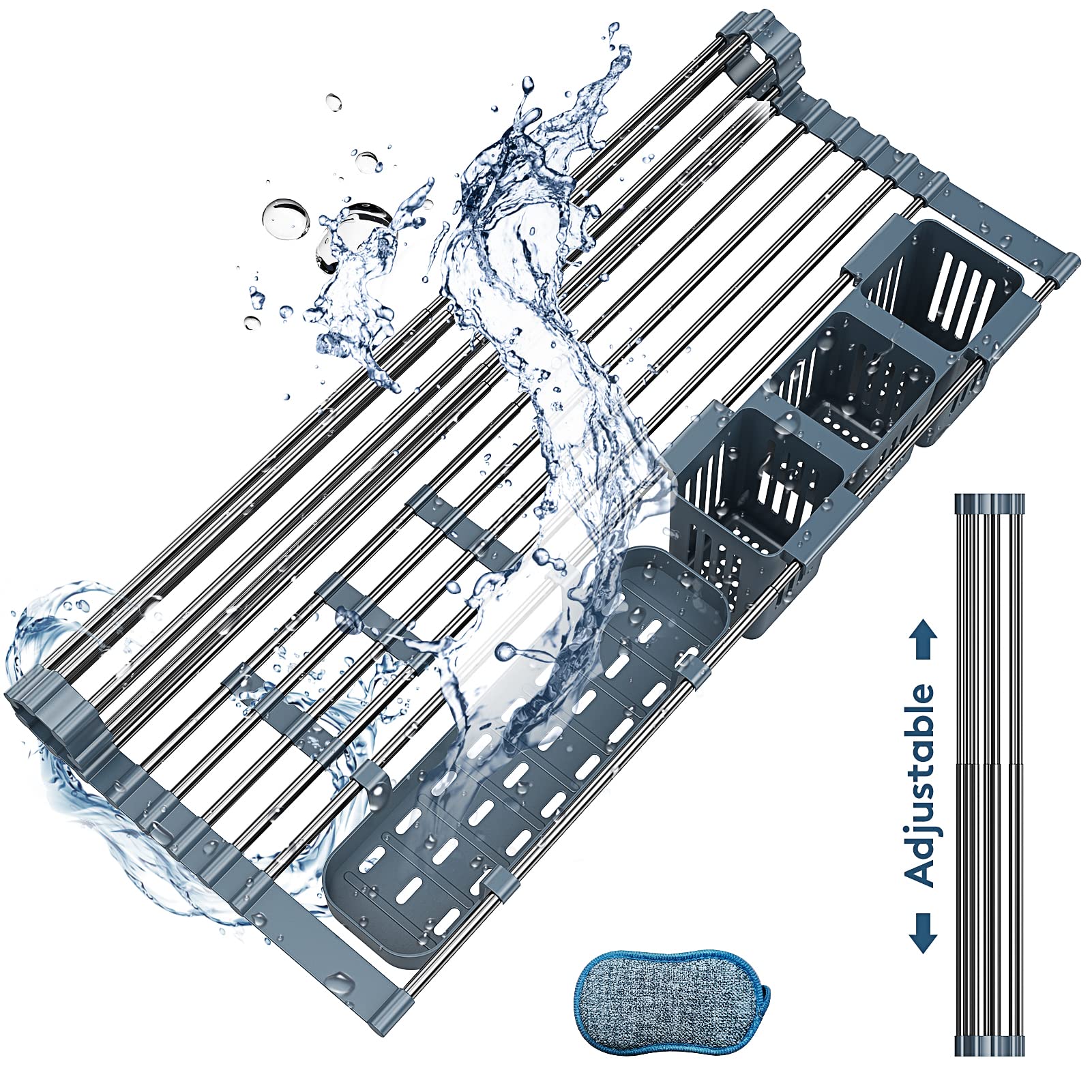 Roll Up Dish Drying Rack Over The Sink, Stainless Steel Roll Up Drain Rack, Foldable Dish Drying Rack Kitchen Roll Up Drainer (A)