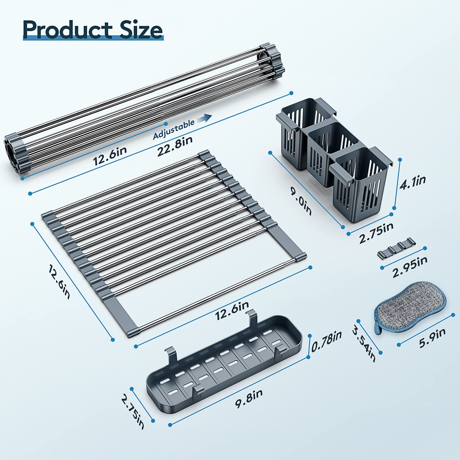 Roll Up Dish Drying Rack Over The Sink, Stainless Steel Roll Up Drain Rack, Foldable Dish Drying Rack Kitchen Roll Up Drainer (A)