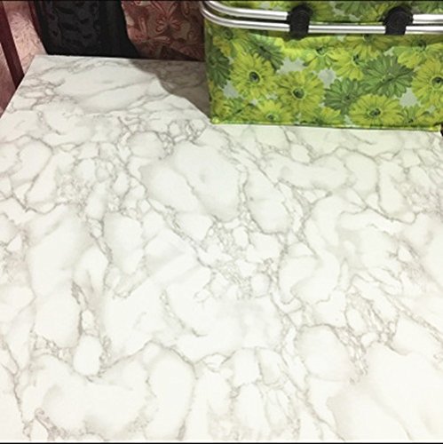 MULLSAN White Grey Marble Gloss Vinyl Film Paper 24''x118'' Roll