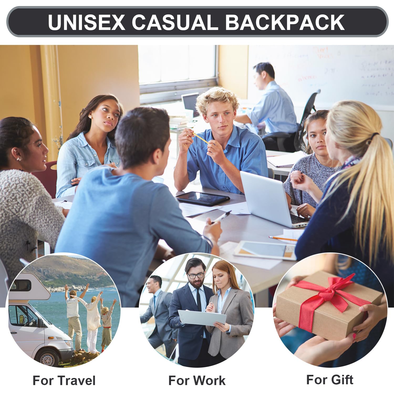 Lightweight Backpack for School, Kabanmate Large Capacity Water Resistant Classic Bookbags Casual College Daypack for Men Women Teen Girls Boys, Black