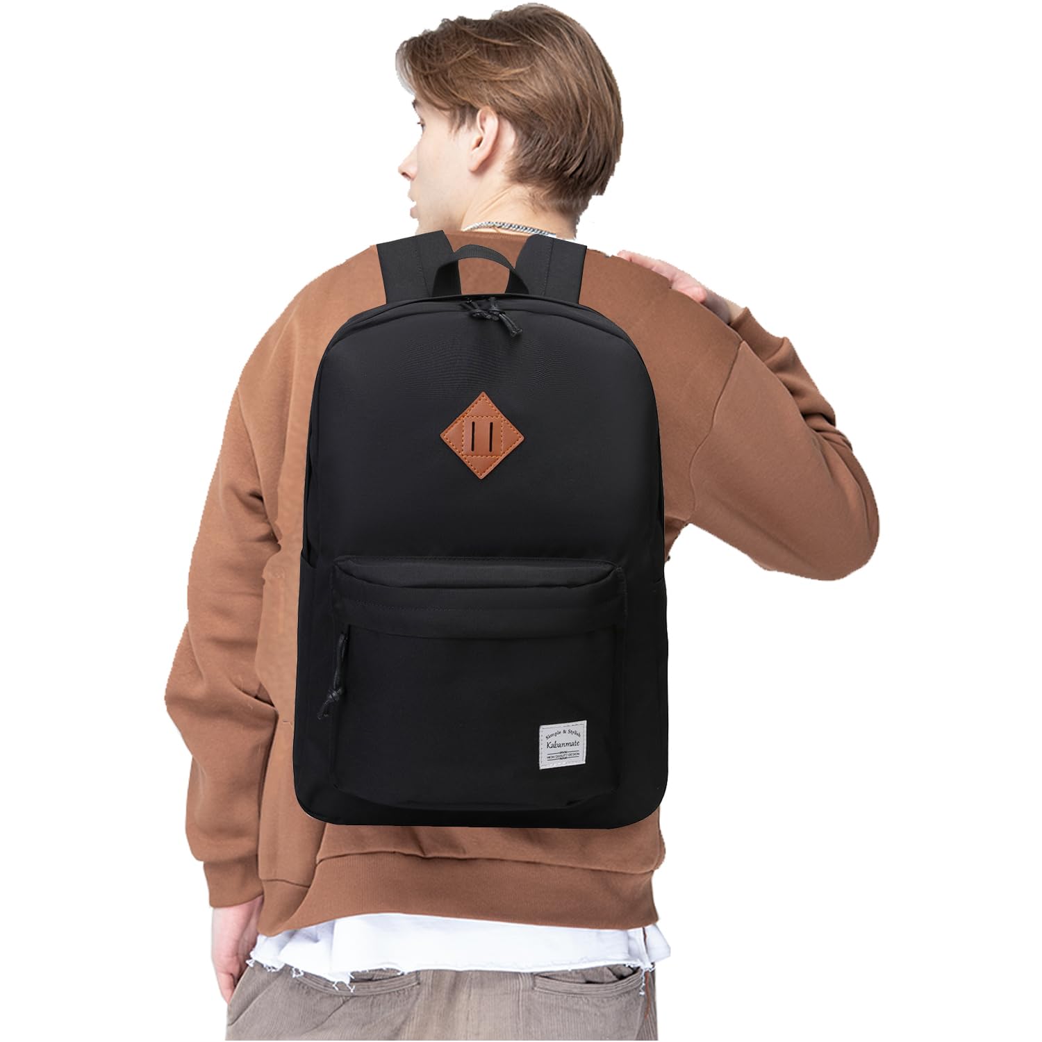 Lightweight Backpack for School, Kabanmate Large Capacity Water Resistant Classic Bookbags Casual College Daypack for Men Women Teen Girls Boys, Black