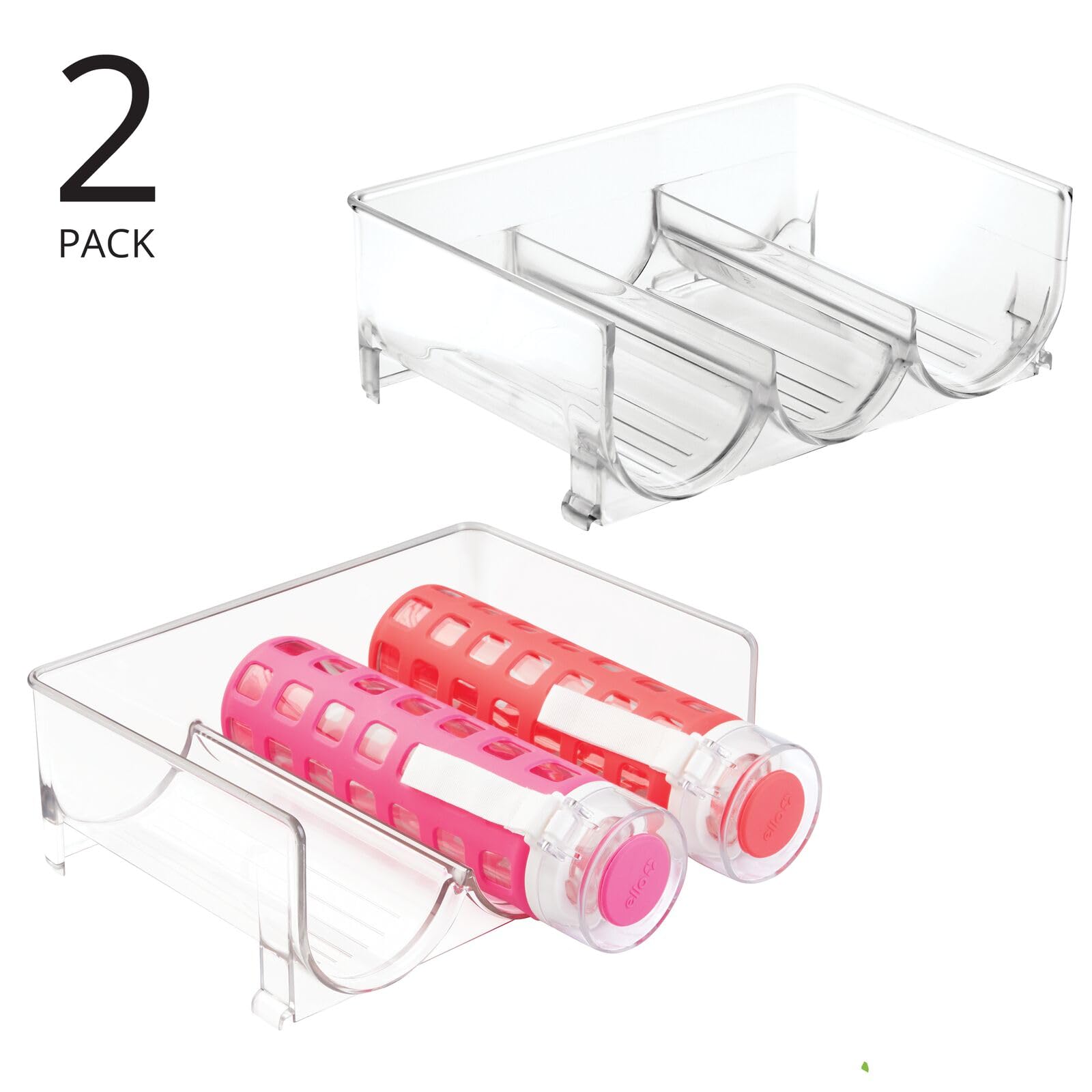 mDesign Plastic Free-Standing Stackable 3 Bottle Storage Holder Rack - Water, Wine, and Drink Organizer Shelf for Kitchen Countertop, Cabinet, Pantry, Fridge, Freezer - 2 Pack - Clear