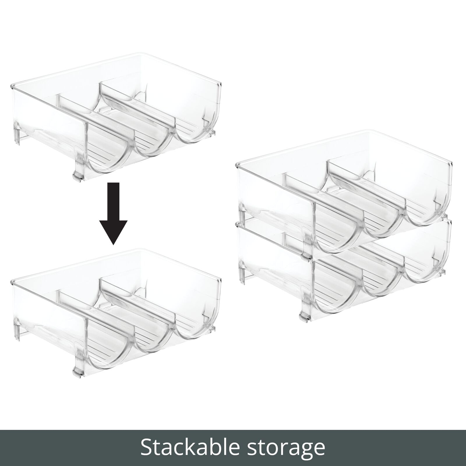 mDesign Plastic Free-Standing Stackable 3 Bottle Storage Holder Rack - Water, Wine, and Drink Organizer Shelf for Kitchen Countertop, Cabinet, Pantry, Fridge, Freezer - 2 Pack - Clear