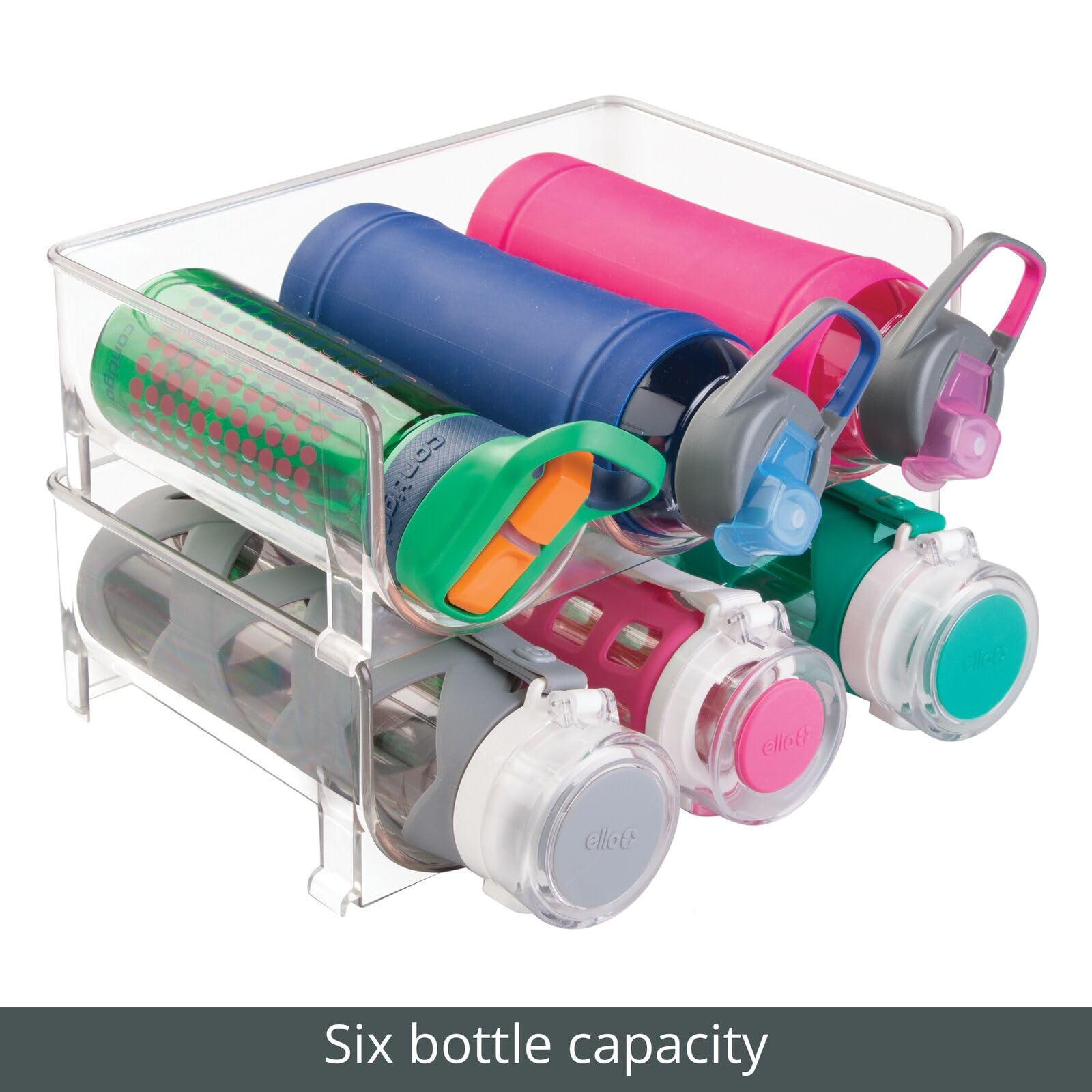 mDesign Plastic Free-Standing Stackable 3 Bottle Storage Holder Rack - Water, Wine, and Drink Organizer Shelf for Kitchen Countertop, Cabinet, Pantry, Fridge, Freezer - 2 Pack - Clear