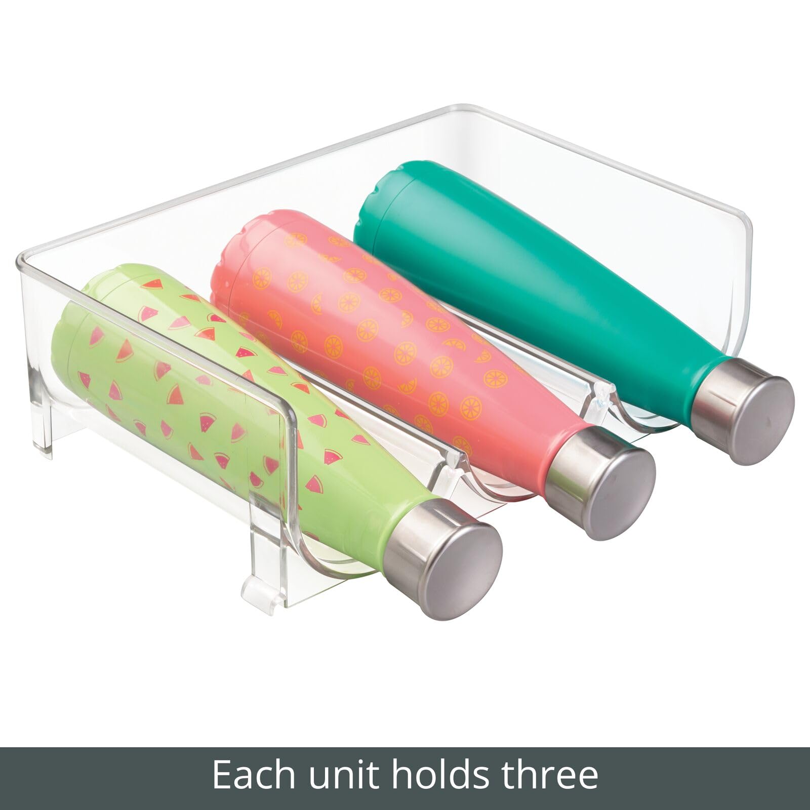 mDesign Plastic Free-Standing Stackable 3 Bottle Storage Holder Rack - Water, Wine, and Drink Organizer Shelf for Kitchen Countertop, Cabinet, Pantry, Fridge, Freezer - 2 Pack - Clear