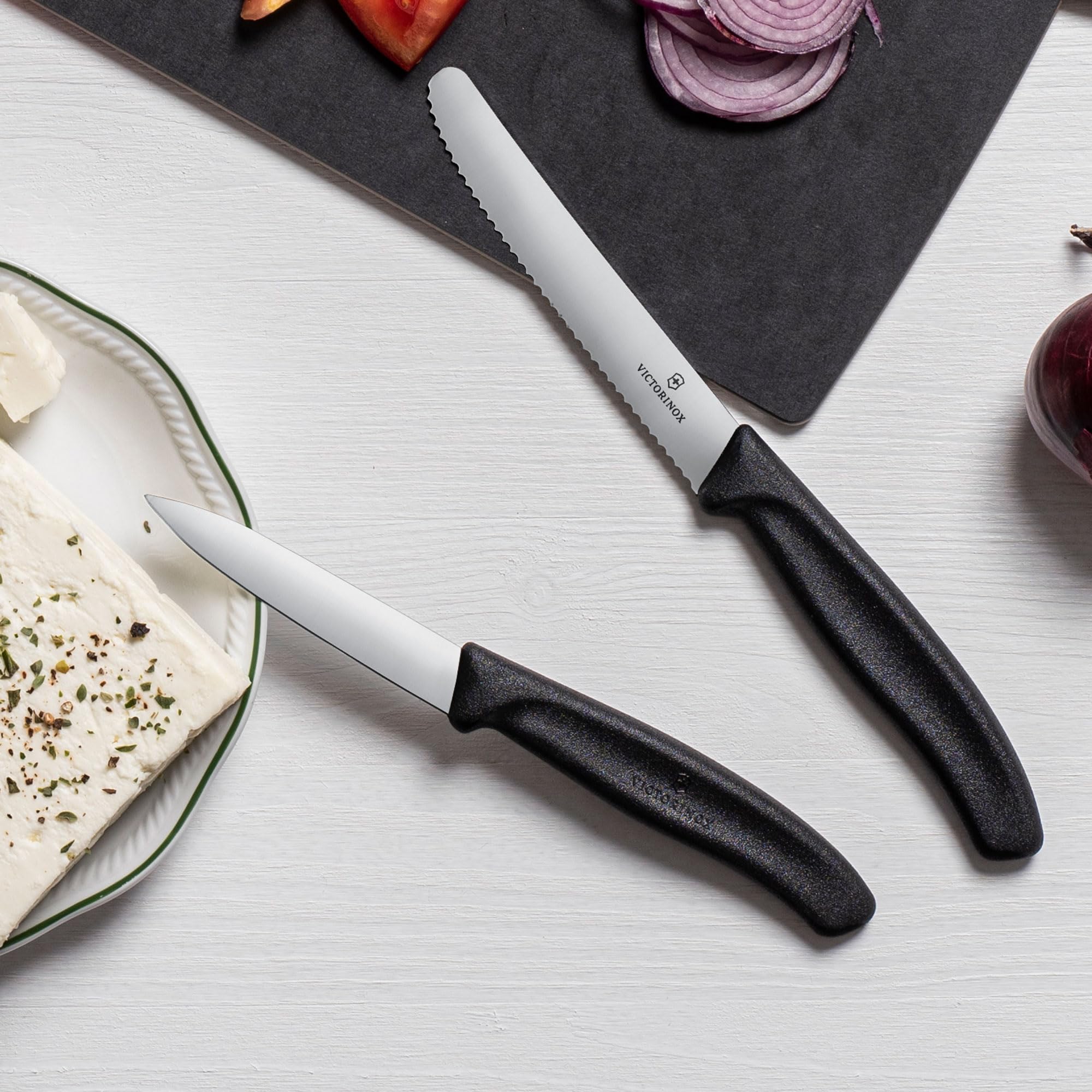 Victorinox 3.25 Inch Swiss Classic Paring Knife with Straight Edge, Spear Point, Black, 3.25"