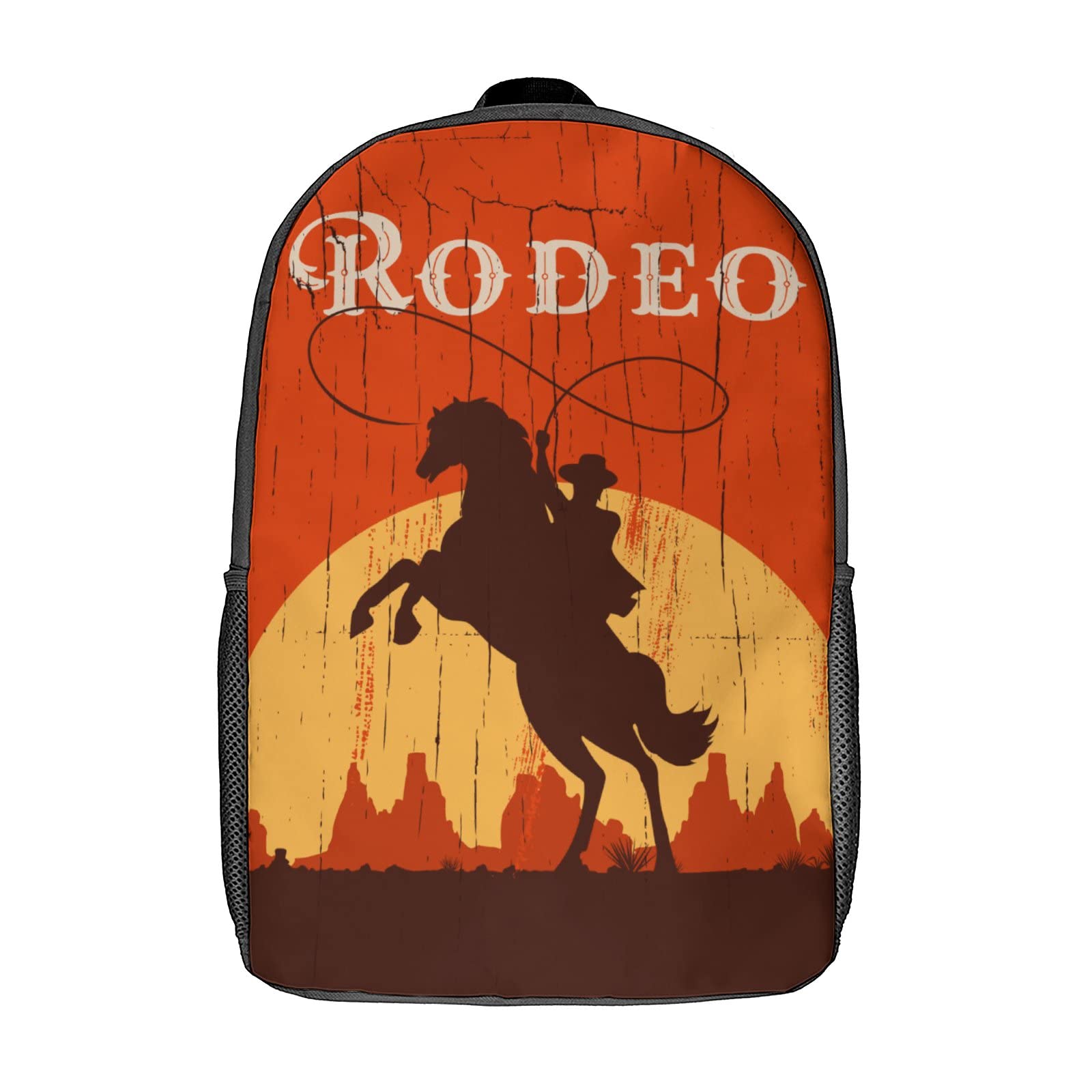 ONE TO PROMISE Cowboy Riding Horse Backpack Watercolor Vintage Cowboy Riding Horse at Sunset School Bags Bookbag Casual Hiking Travel Daypack for Women Men Teens Student Back to School Gifts,17 Inch