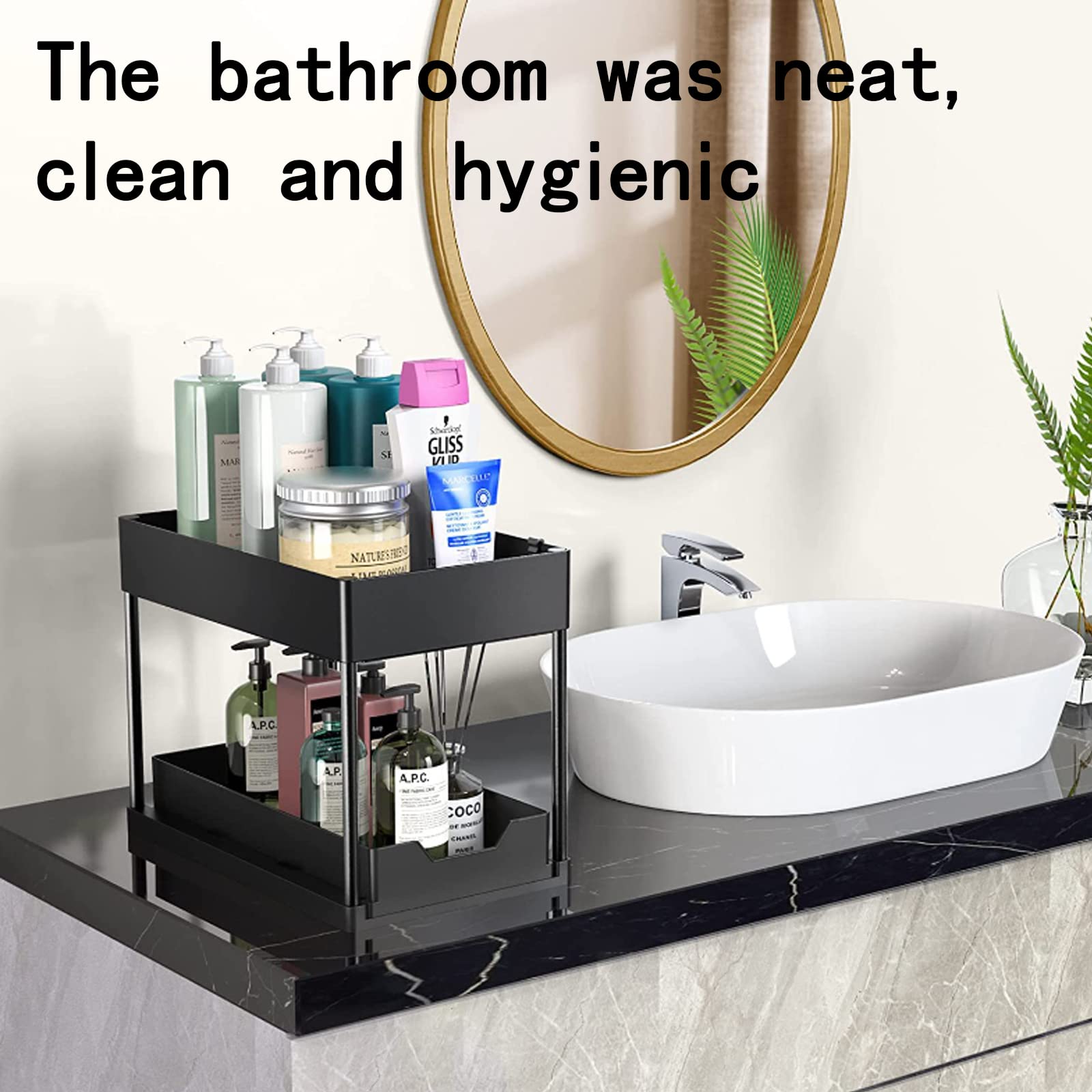 Double Sliding Cabinet Organizer,Easy Access Slide Out Under Sink Organizer and Storage,2 Tier Under Cabinet Drawer Baskets Organizers for Bathroom Kitchen