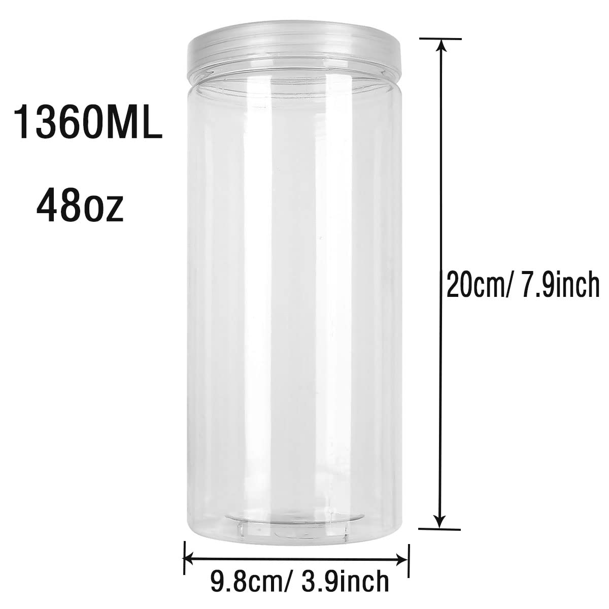 6 PCS Plastic Jars with Lid 48oz Clear PET Seal Jar, Round Wide Opening Storage jar for Kitchen, Household, Craft Storage