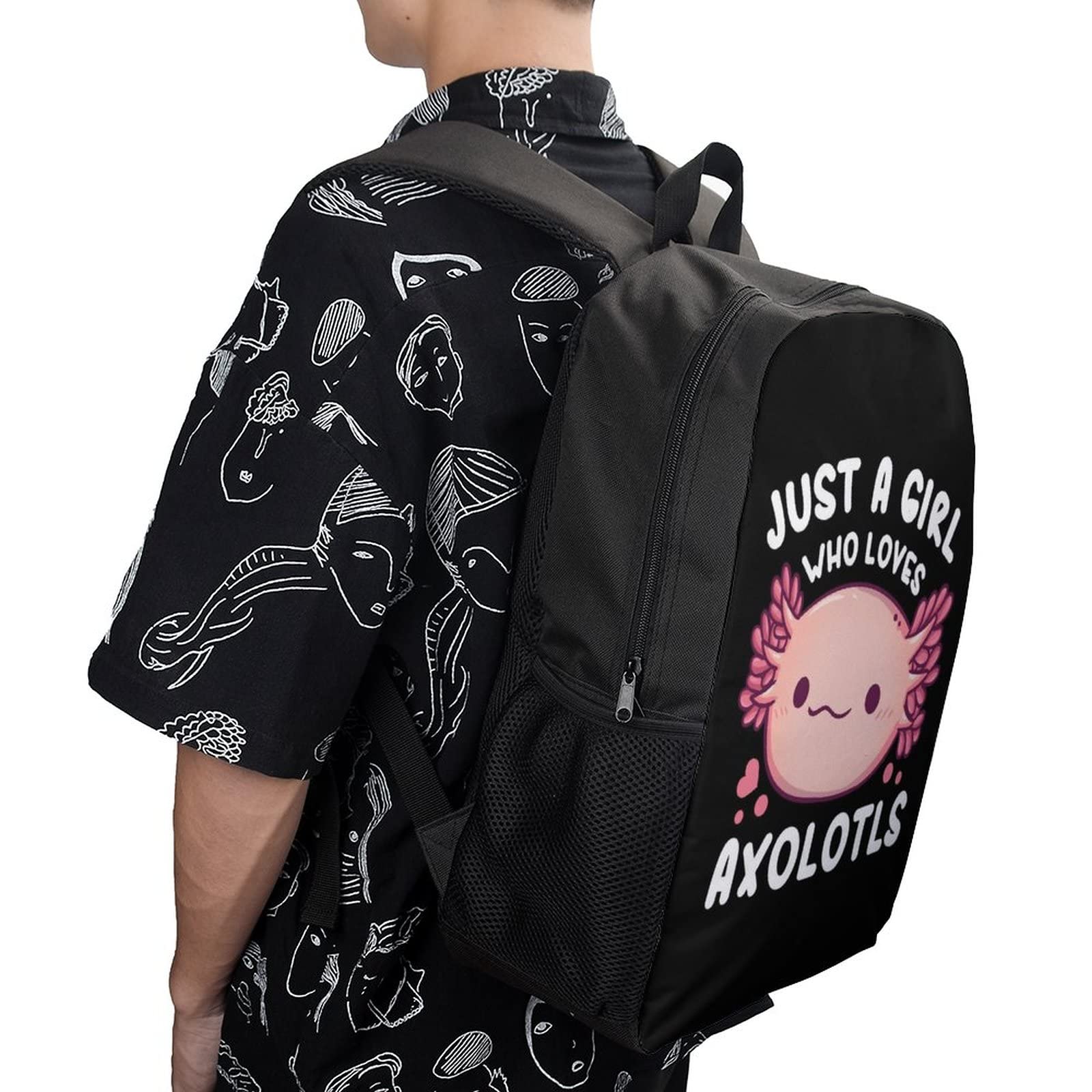 Axolotl Backpack, Waterproof Bookbag for Boys Girls Back to School 17 Inch