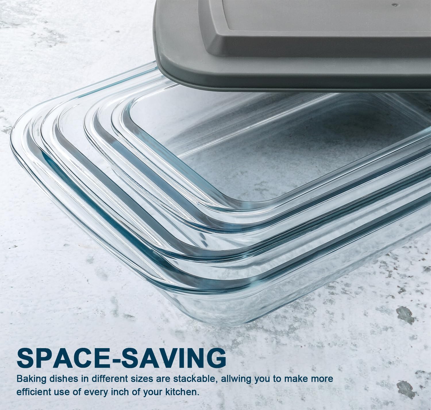8-Piece Deep Glass Baking Dish Set with Plastic lids,Rectangular Glass Bakeware Set with BPA Free Lids, Baking Pans for Lasagna, Leftovers, Cooking, Kitchen, Freezer-to-Oven and Dishwasher, Gray