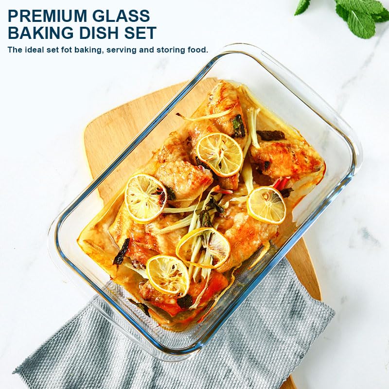 8-Piece Deep Glass Baking Dish Set with Plastic lids,Rectangular Glass Bakeware Set with BPA Free Lids, Baking Pans for Lasagna, Leftovers, Cooking, Kitchen, Freezer-to-Oven and Dishwasher, Gray