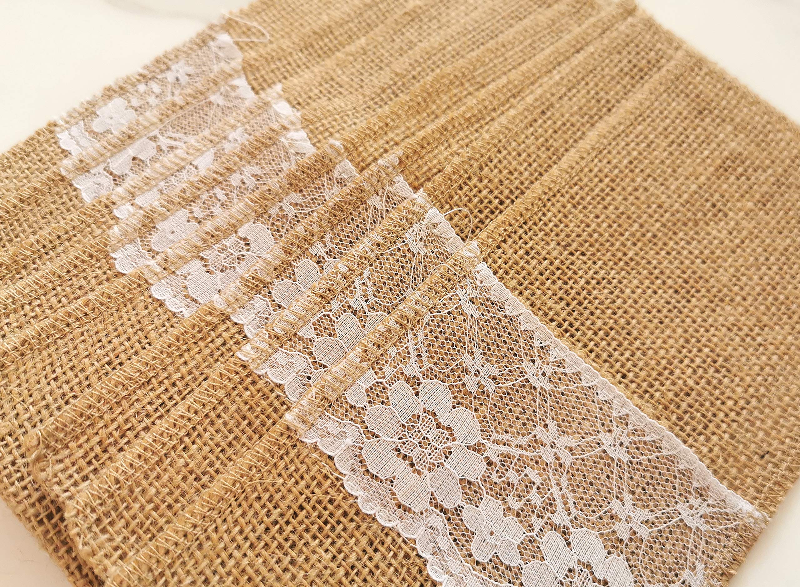 Lucky Monet 25/50/100PCS 4 x 8Inch Natural Burlap Lace Silverware Bag Utensil Holder Cutlery Pouch Hessian Knife Fork Tableware Bags for Wedding Party Restaurant Decoration (100PCS)