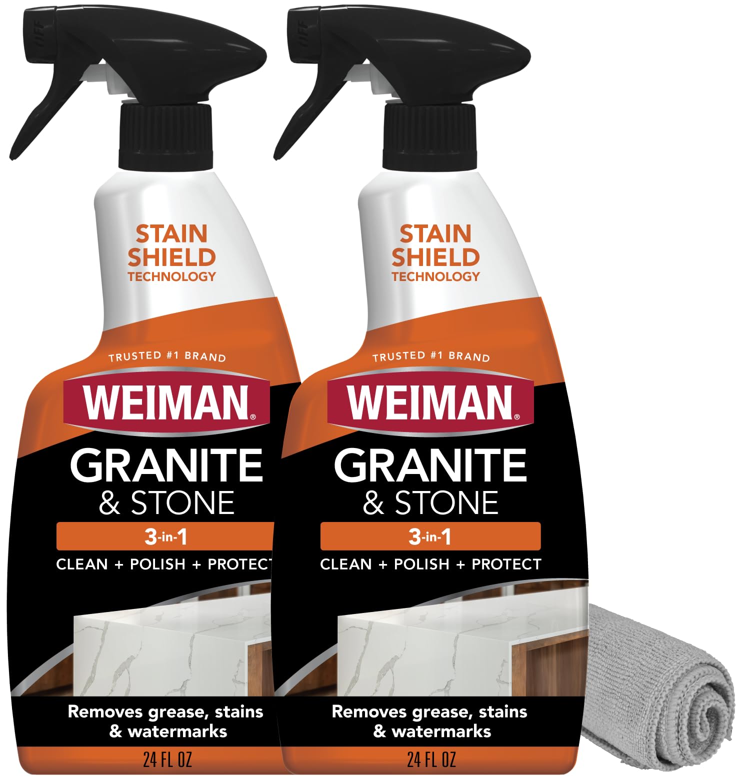 Weiman Granite Cleaner Polish and Protect 3 in 1 - 2 Pack - Streak-Free, pH Neutral Formula for Daily Use on Interior & Exterior Natural Stone
