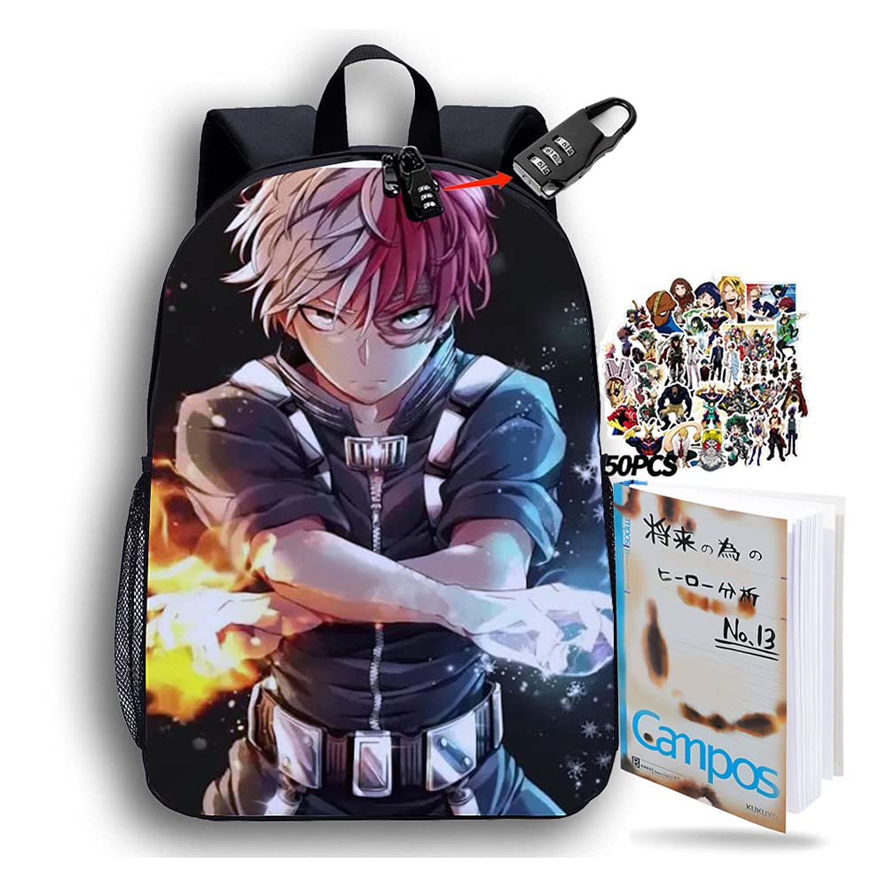 MHA Hero Backpack Unisex Backpack Hero Academia Izuku Notebook with Password… (Black3)