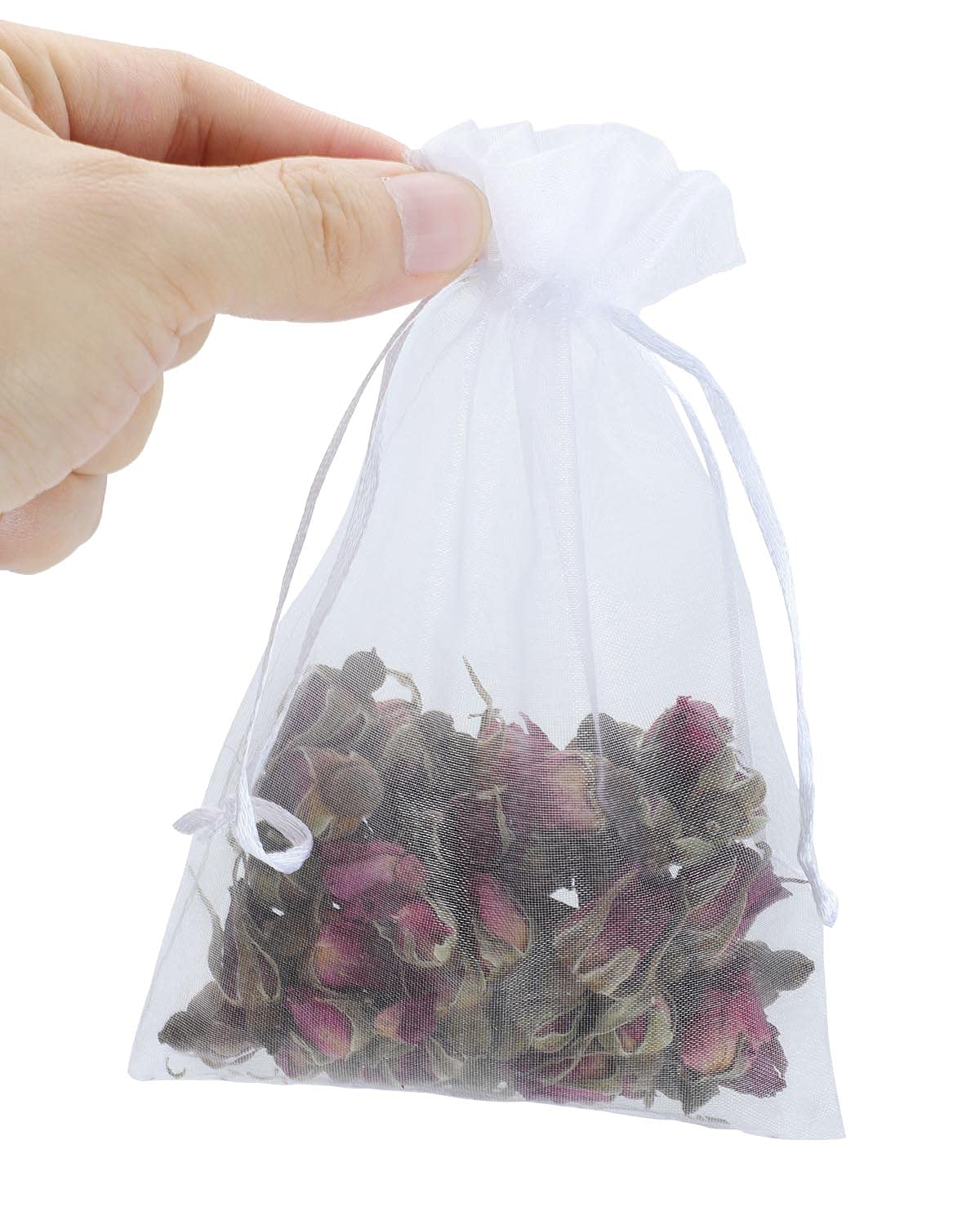Kslong 100PCS Small Mesh Bags Drawstring 3x4,Sheer Organza Bags Drawstring for Jewelry, Mesh Party Wedding Favor Bags for Small Business,Candy,Bracelet Packaging,Empty Sachet Bags (White)