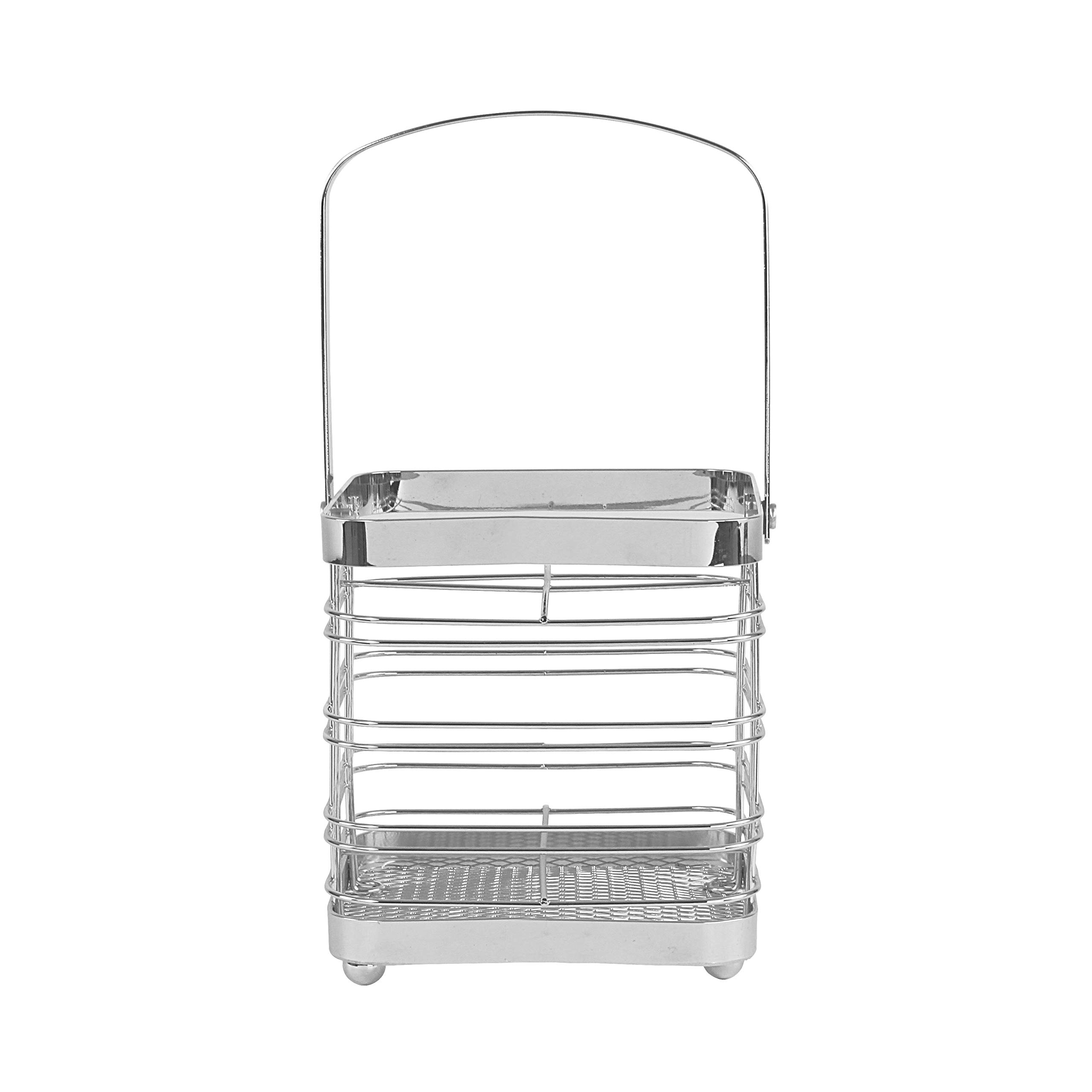 Spectrum Diversified Contempo Square Caddy Contemporary Cutlery, Modern Dining Table Décor & Kitchen Organization, Silverware Holder with Handle, Chrome