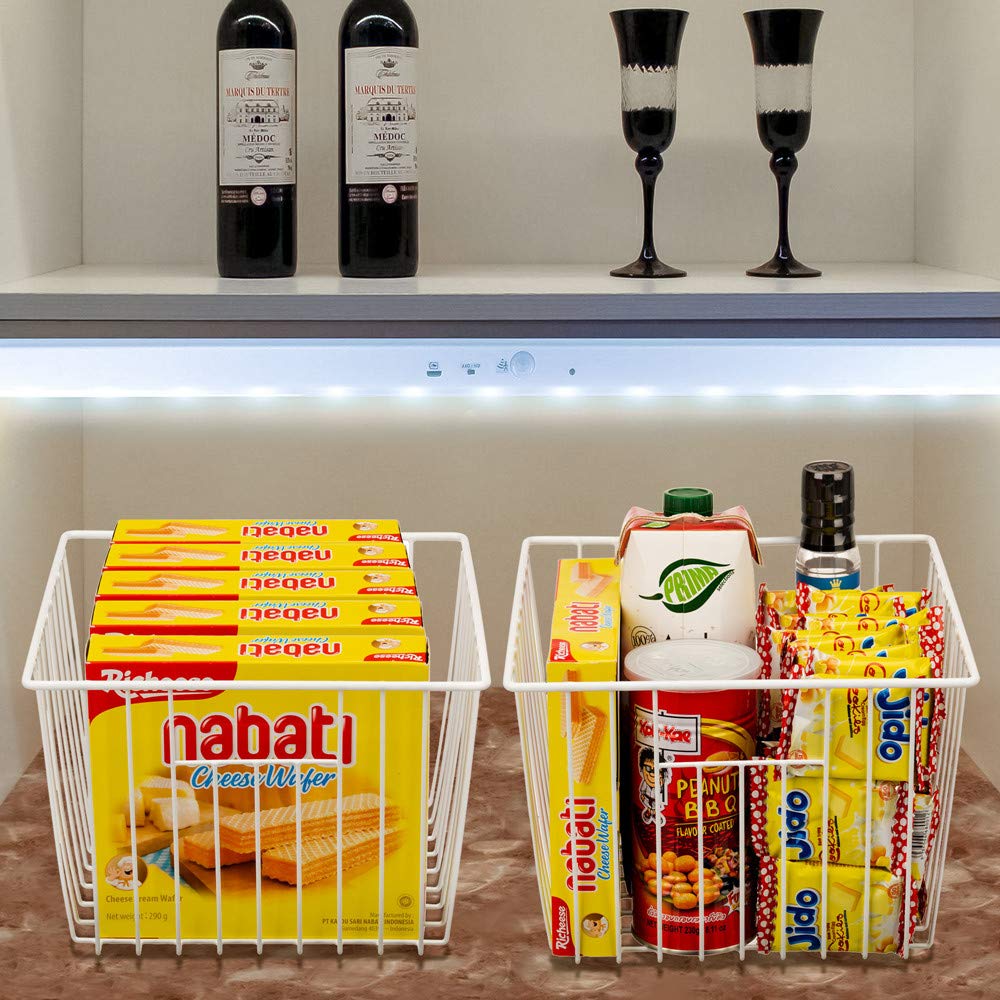 SANNO Freezer Baskets,Storage Organizer Baskets, Household Refrigerator Bin with Built-in Handles for Cabinets, Pantry, Closets, Bedrooms - Set of 4