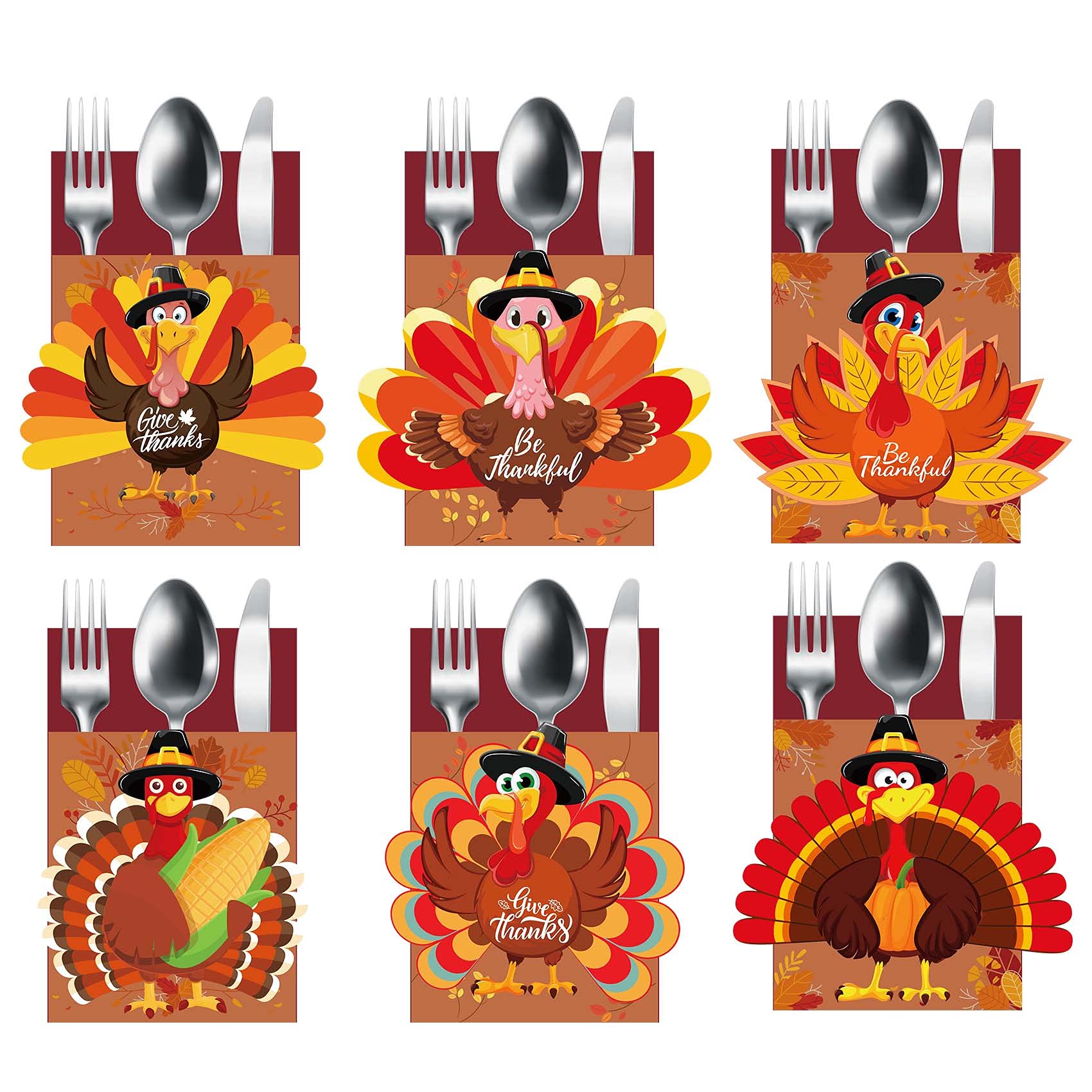 Thanksgiving Cutlery Holder Set 24PCS Thanksgiving Table Decor Set Thanksgiving Table Setting Decorations Thanksgiving Turkey Utensil Décor for Thanksgiving Autumn Fall Harvest Party Table Decoration